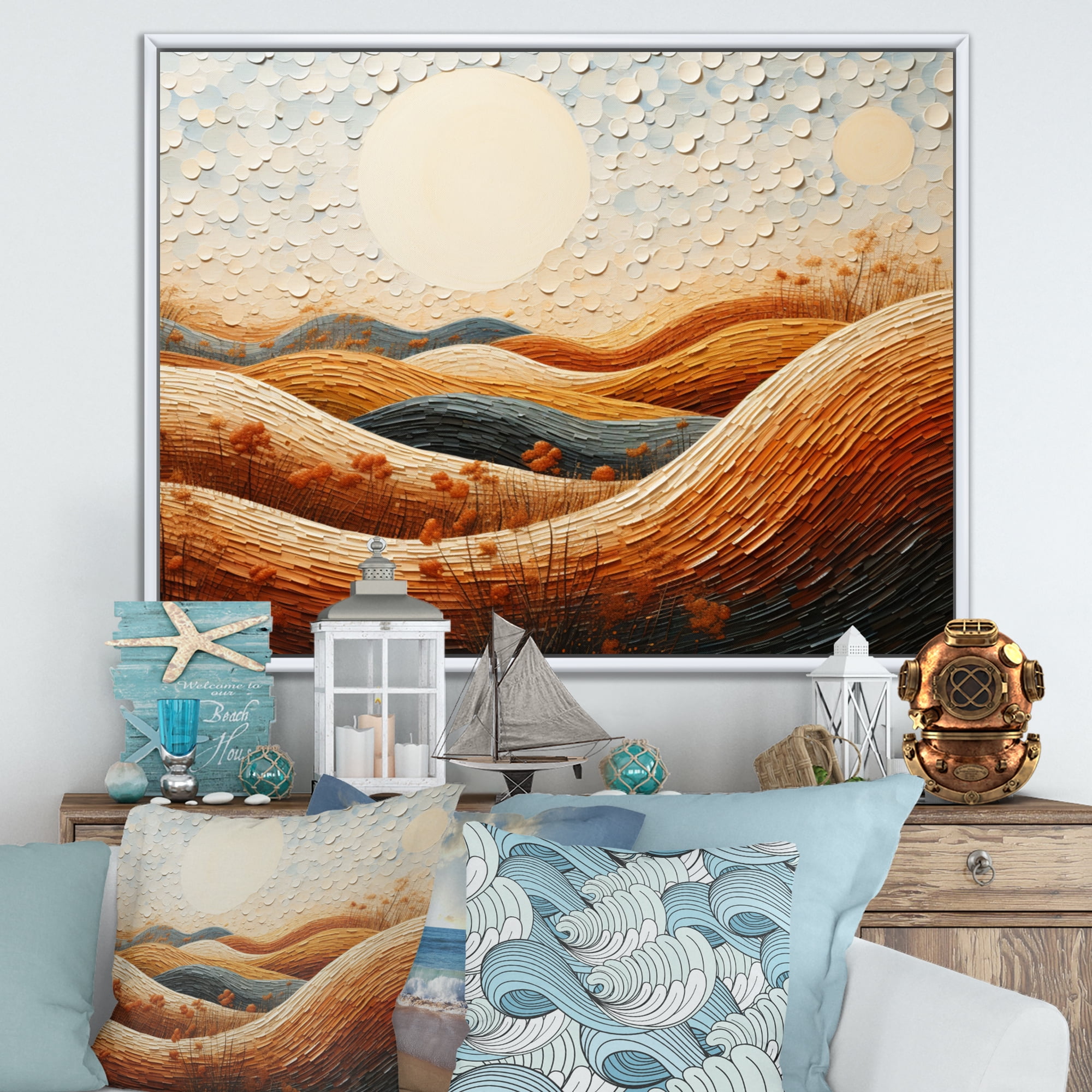 Designart "Beach Dune Dance Painting II" Modern Floater Framed Wall ...