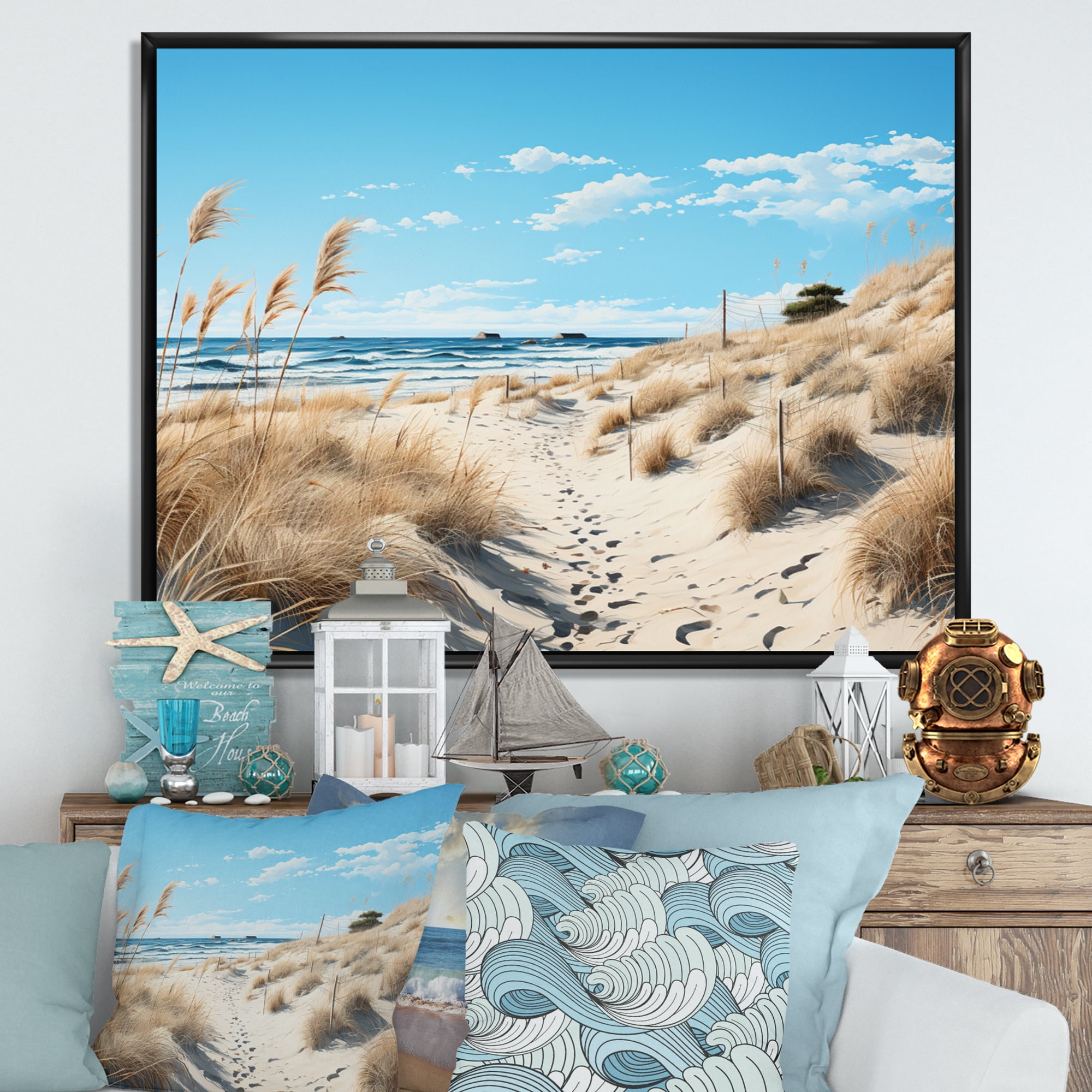 Designart "Beach Grass in Photograph II" Nautical & Beach Floater ...