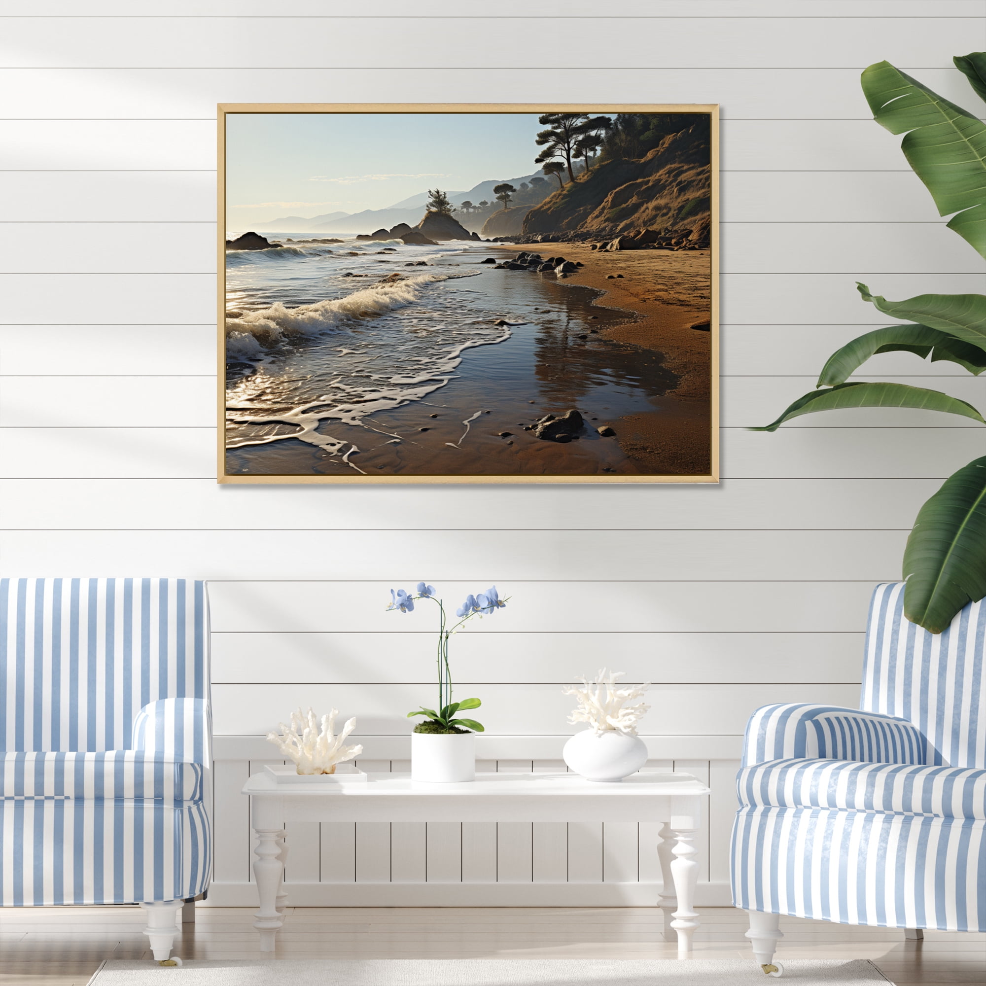 Designart "Beach Photo Calm Tide I" Nautical & Beach Floater Framed ...