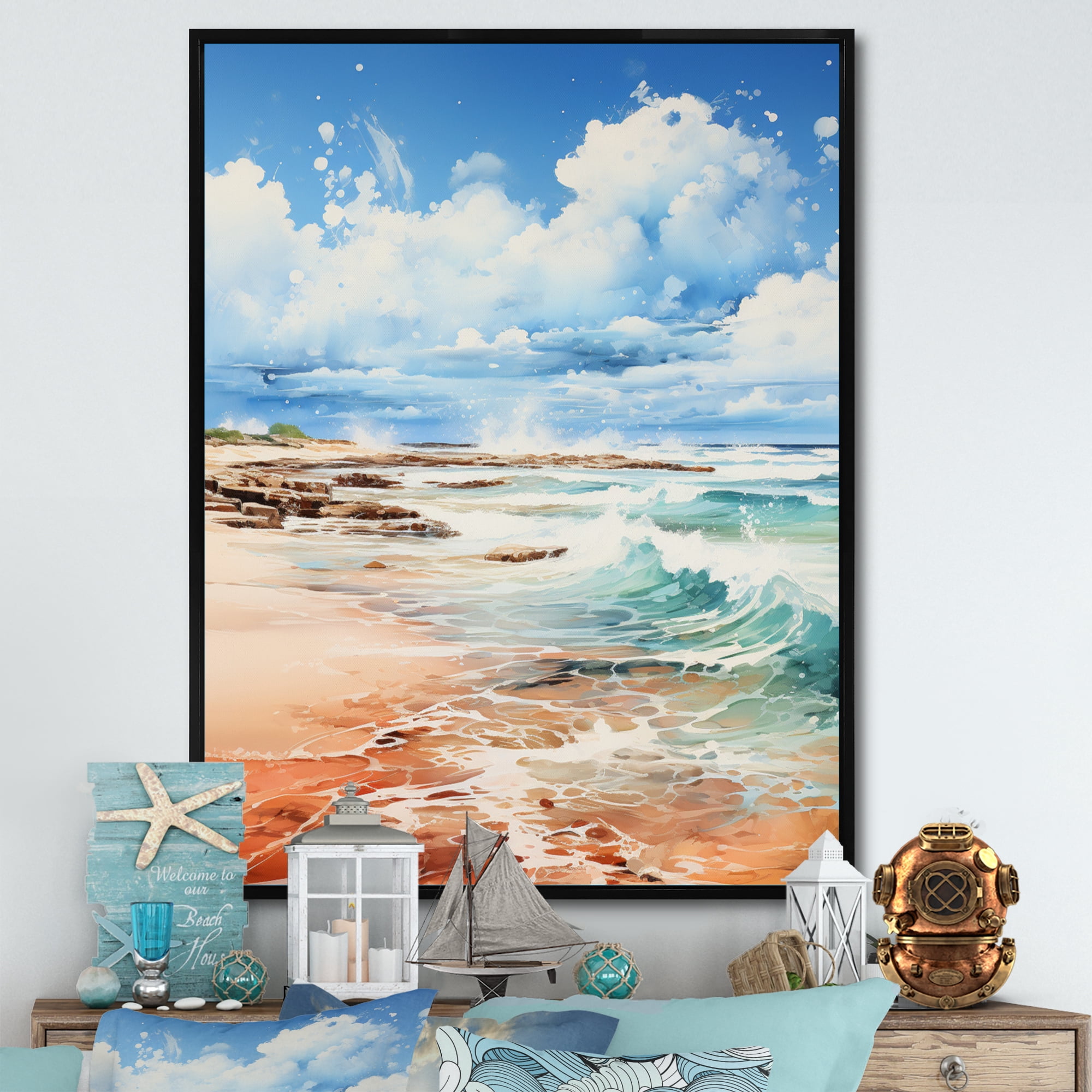 Designart "Beach Photo Coastal Expressions II" Nautical & Beach Floater ...