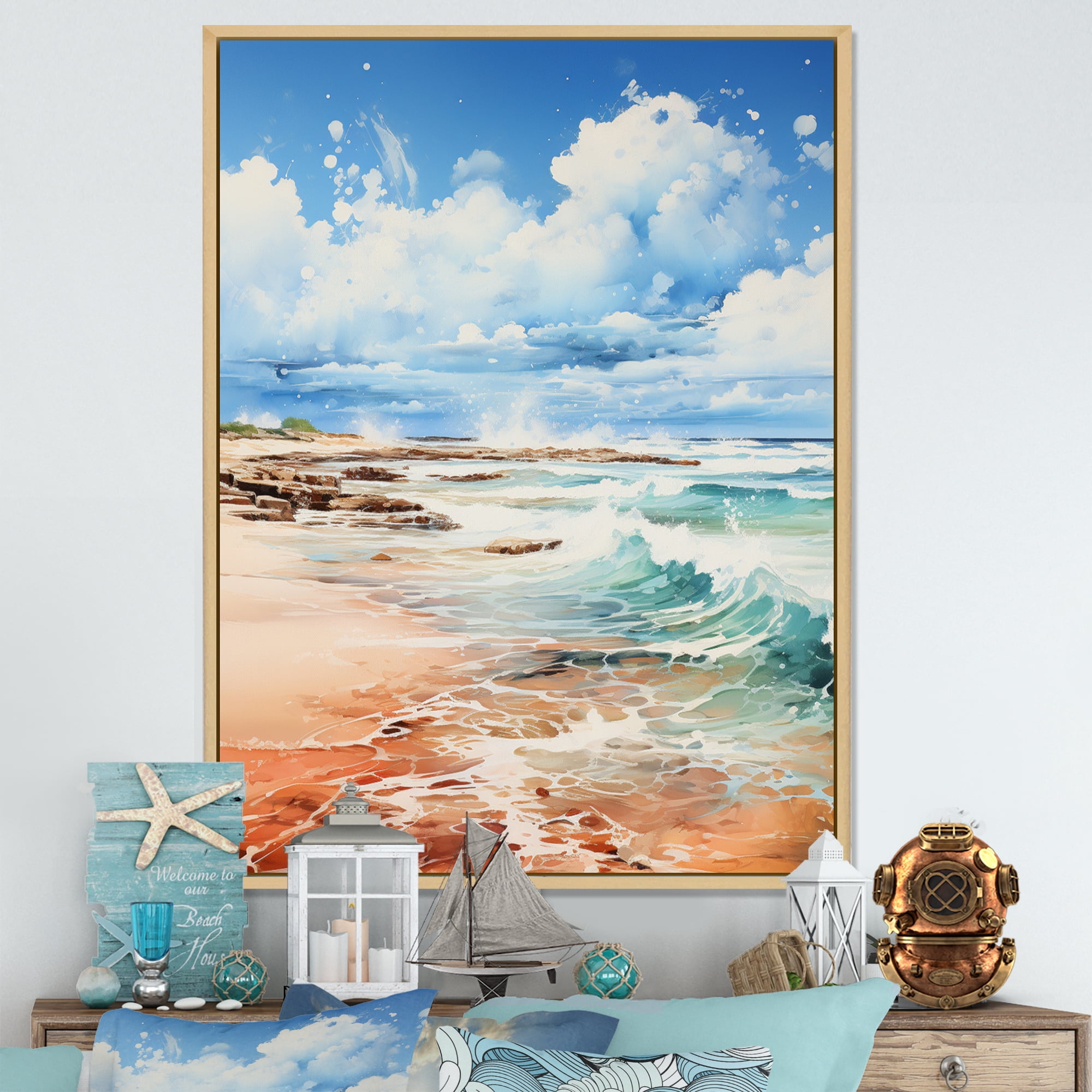Designart "Beach Photo Coastal Expressions II" Nautical & Beach Floater ...