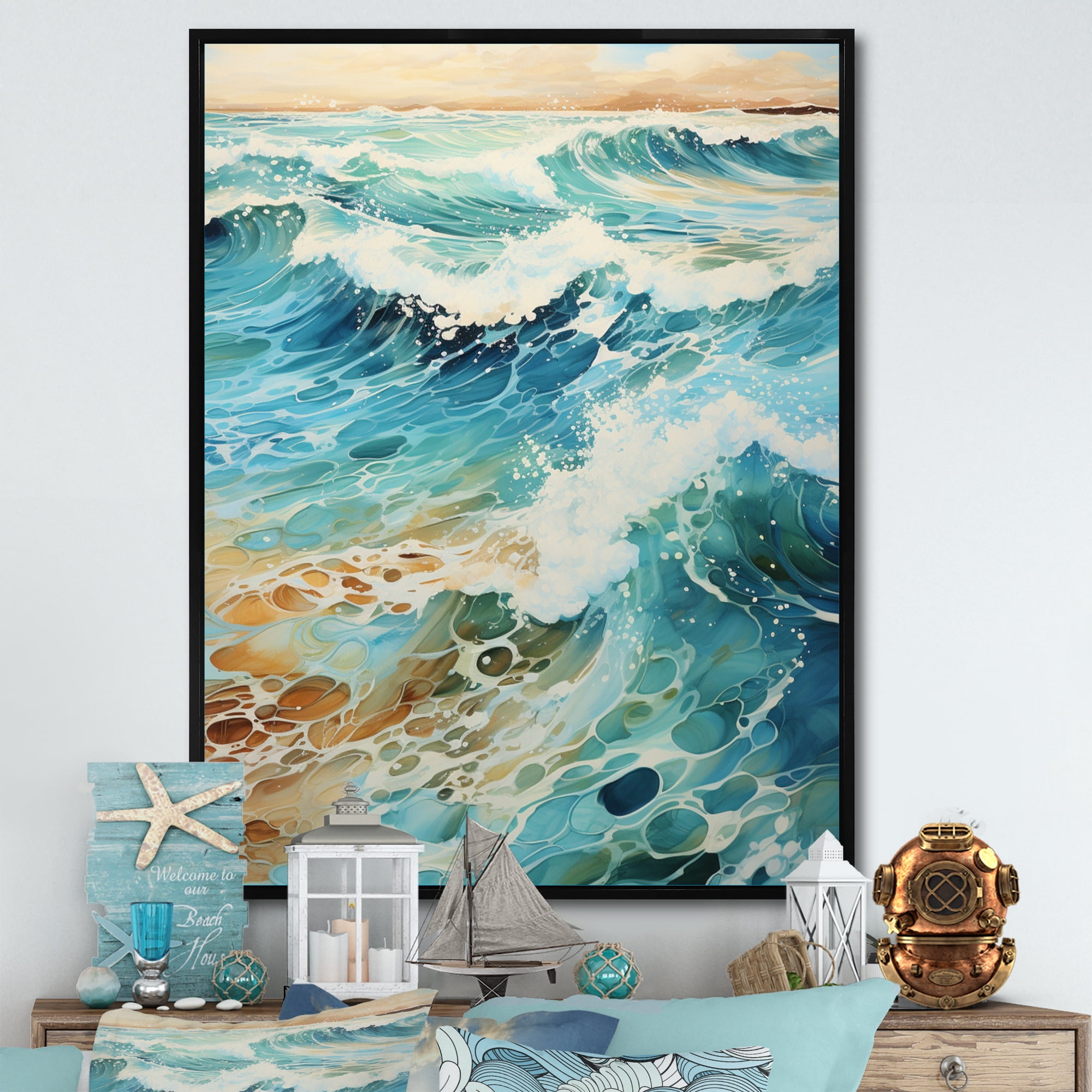 Designart "Beach Photo Oceanic flow X" Nautical & Beach Floater Framed ...