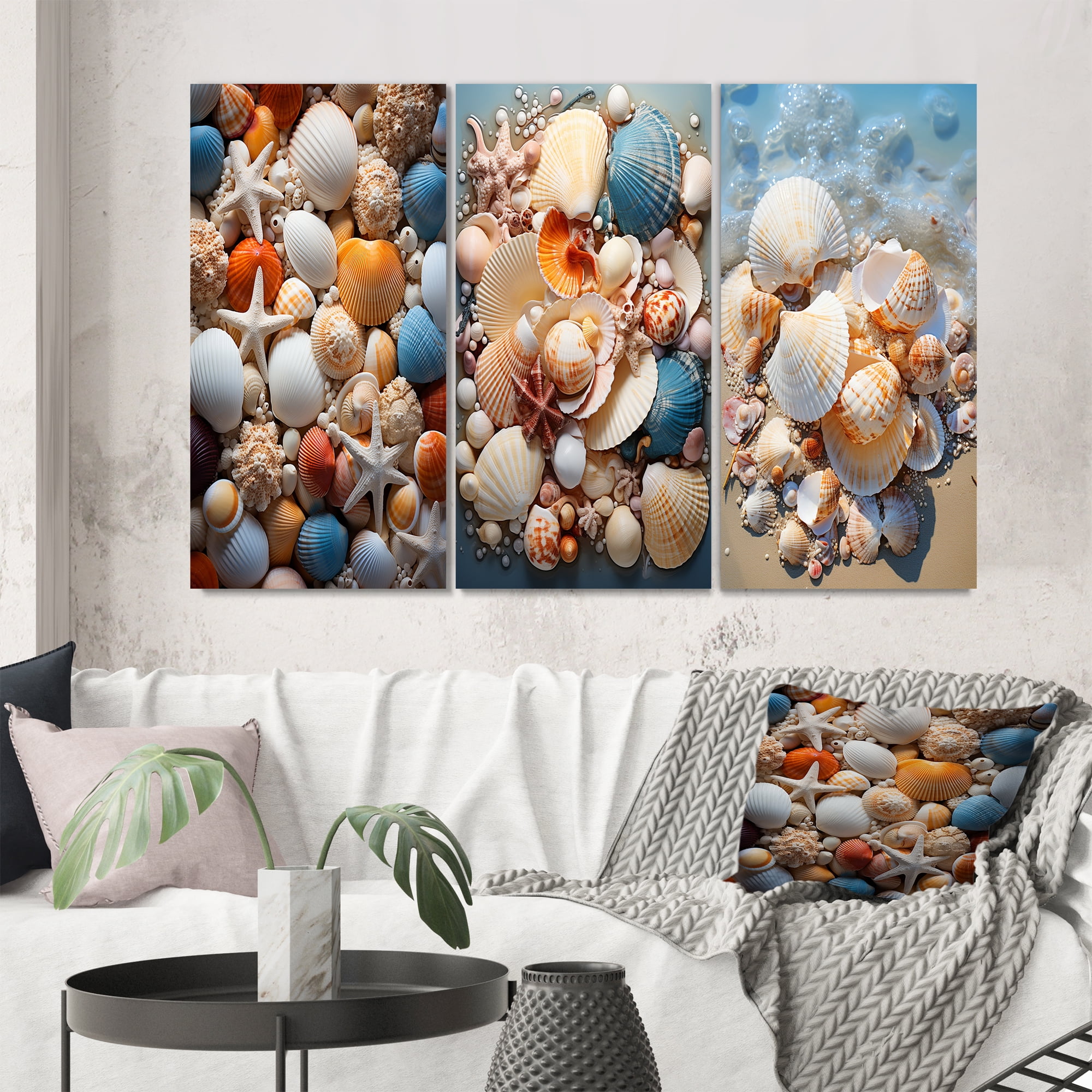 Designart "Beach Photo Seashell Euphony VI" Animals Wall Art Set Of 3 ...