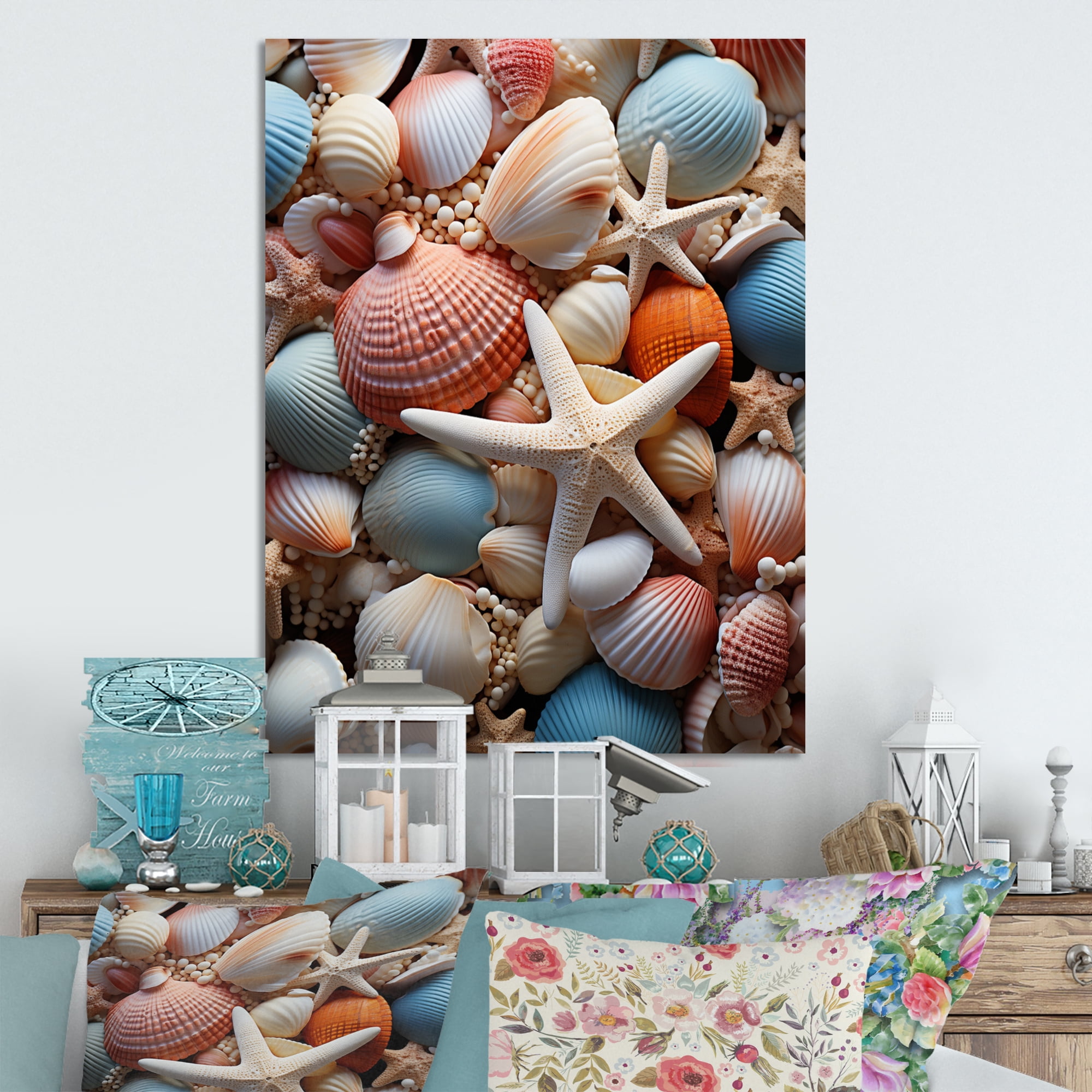 Designart "Beach Photo Seashell Euphony X" Nautical & Beach Metal Wall ...