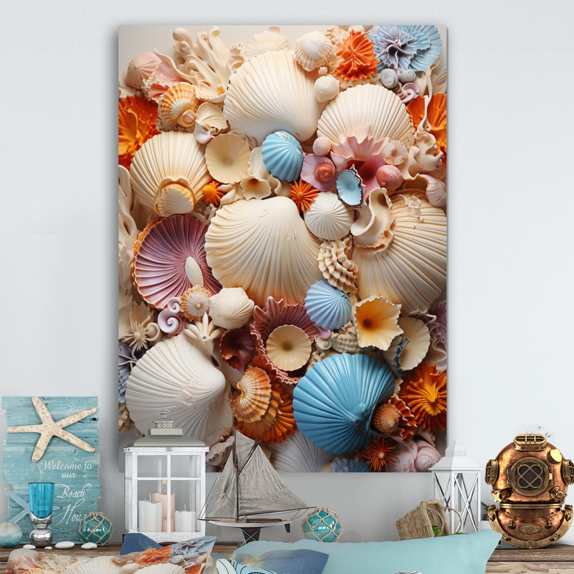 Designart "Beach Photo Seashell composition I" Animals Metal Wall Art ...