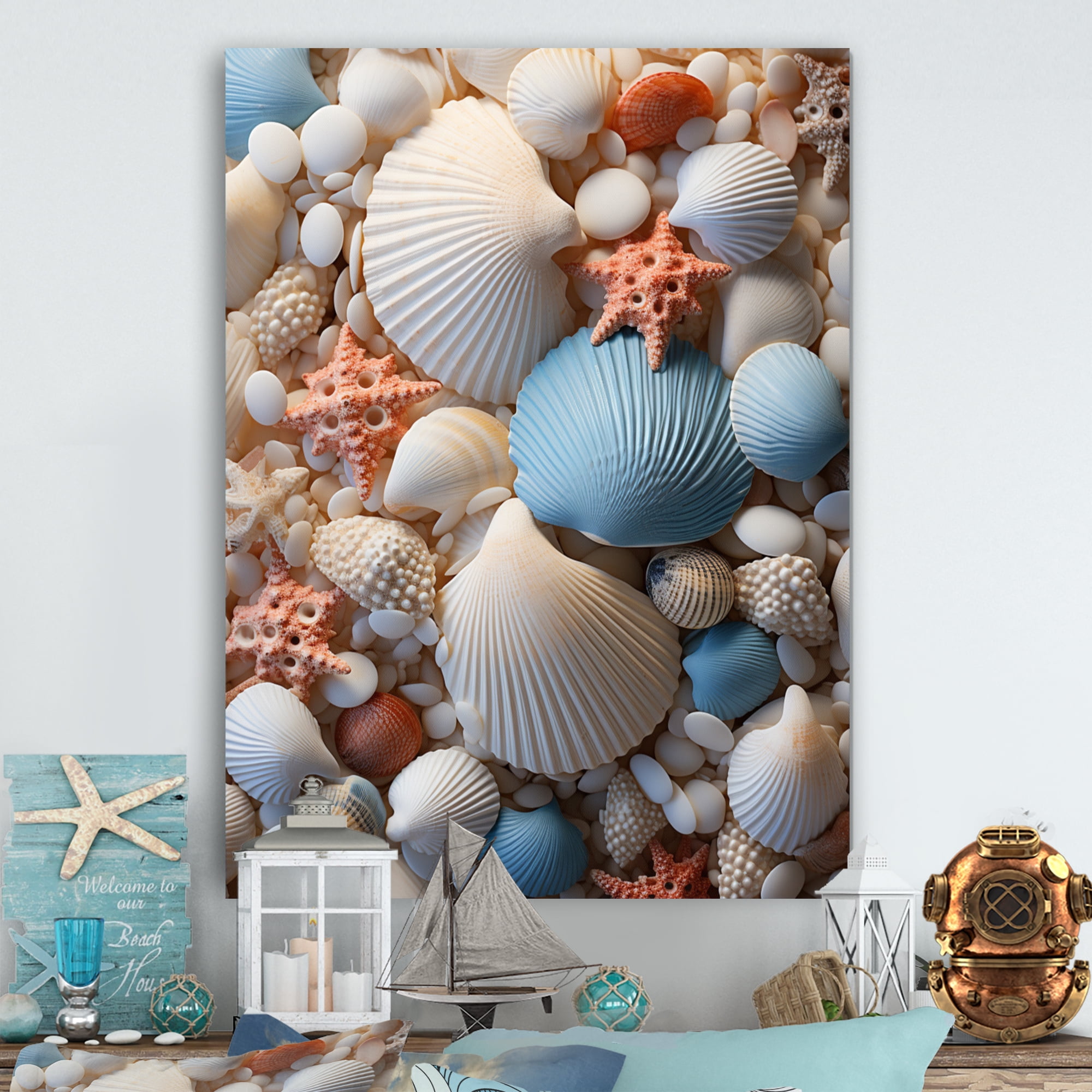 Designart "Beach Photo Seashell composition II" Animals Metal Wall ...