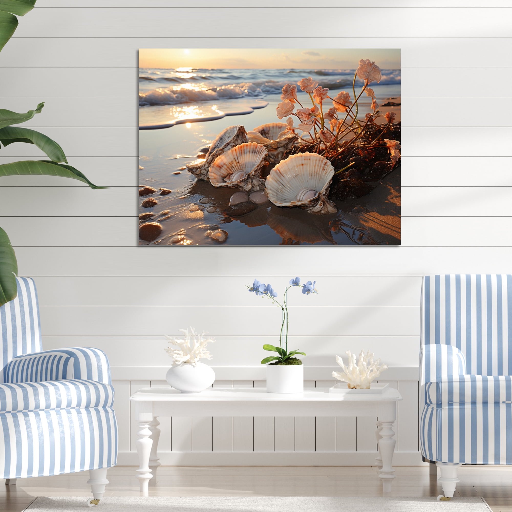 Designart "Beach Photo Seashell composition IV" Nautical & Beach Metal ...
