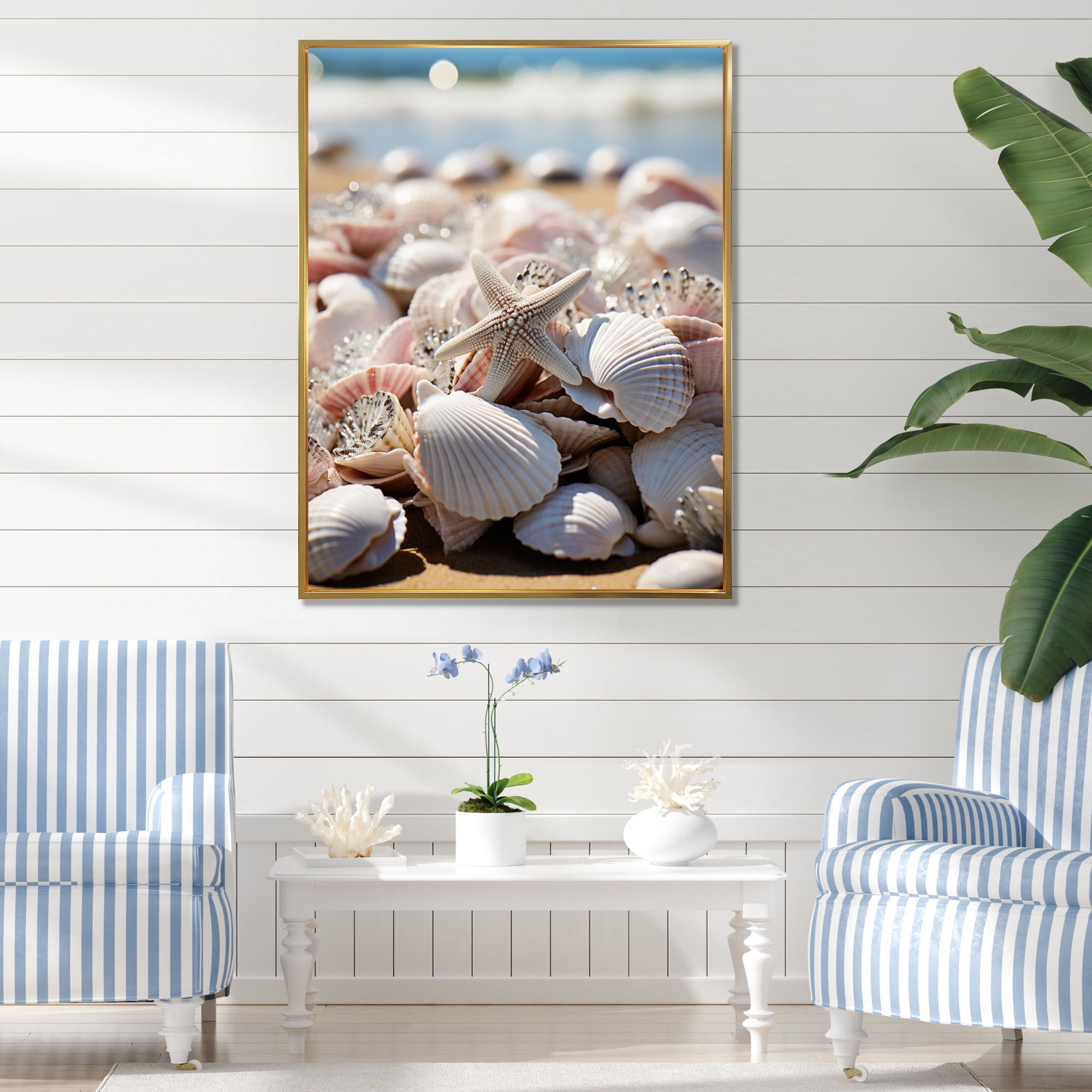 Designart "Beach Photo Seashell composition X" Animals Floater Framed ...