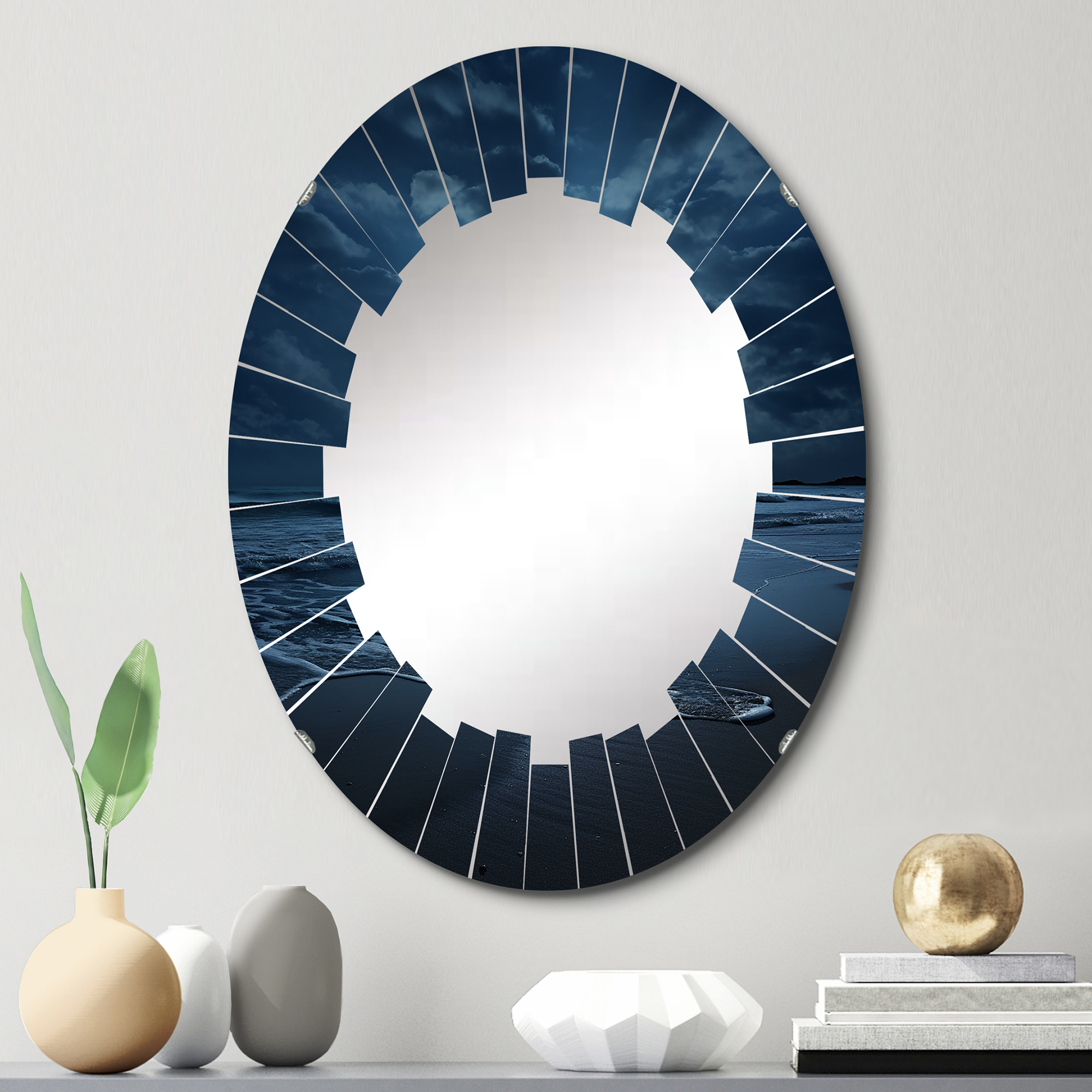 Designart "Beach Photo peaceful Moonlight I" Nautical & Beach Round ...