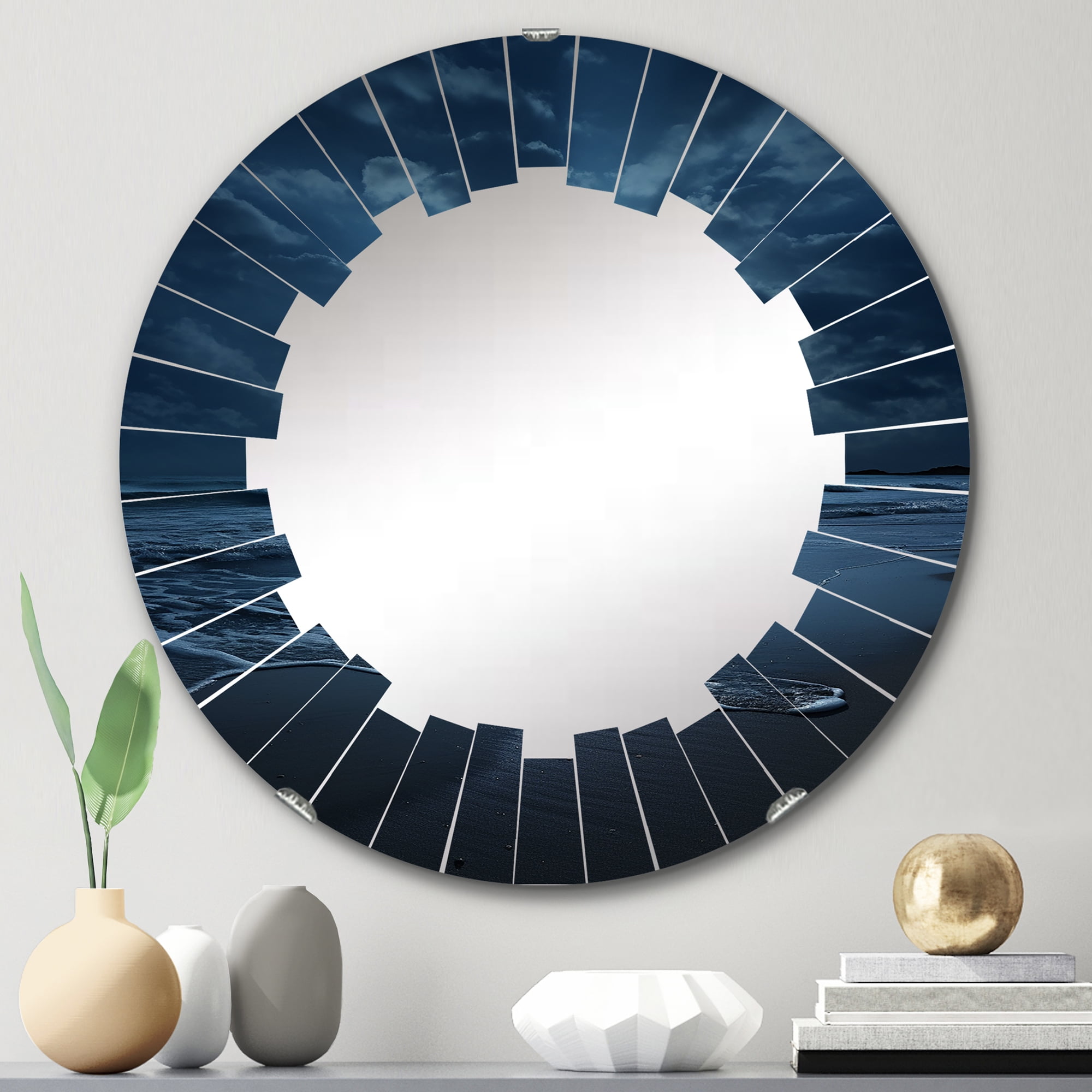 Designart "Beach Photo peaceful Moonlight I" Nautical & Beach Round ...