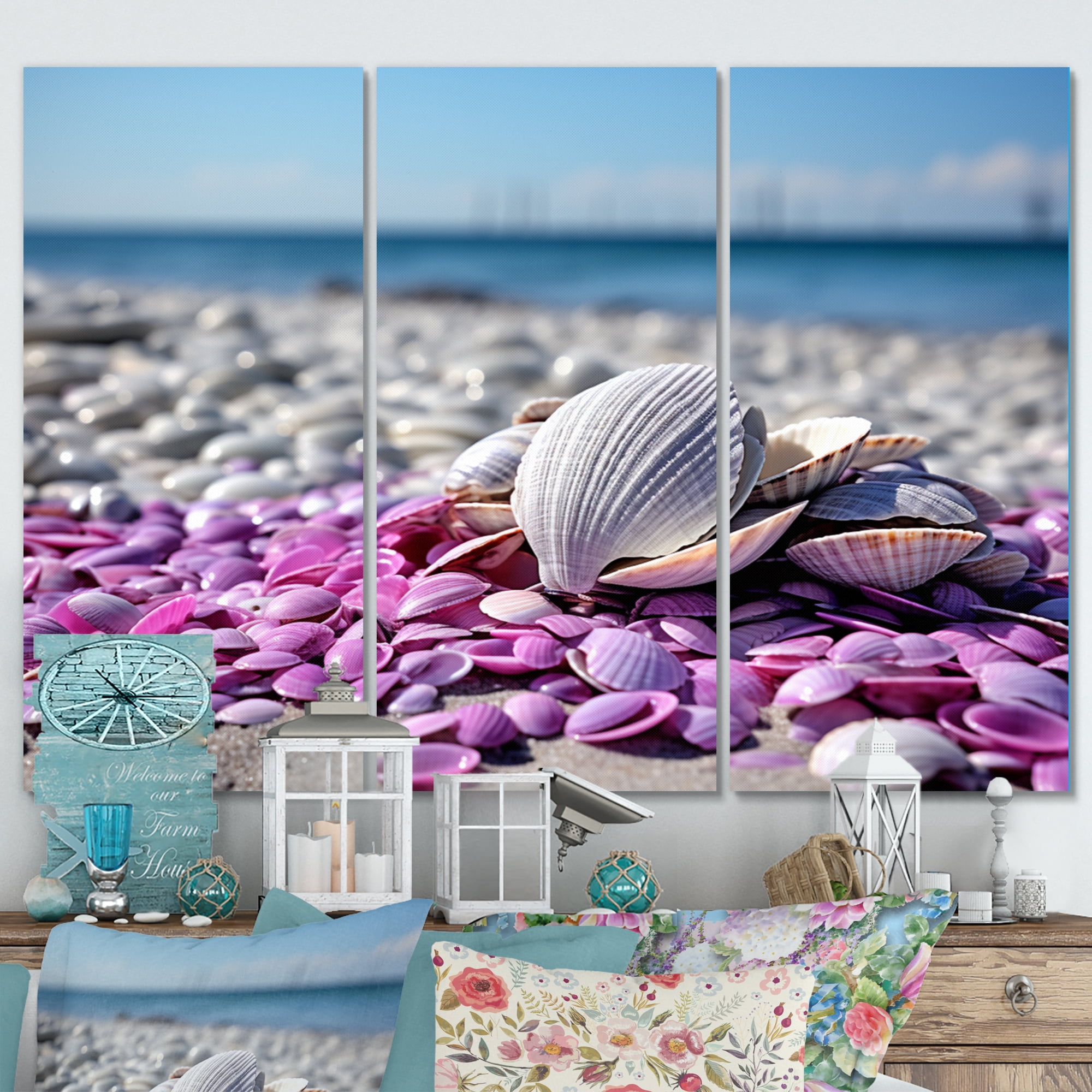 Designart "Beach Shells And Forms I" Nautical & Beach Art Living Room ...