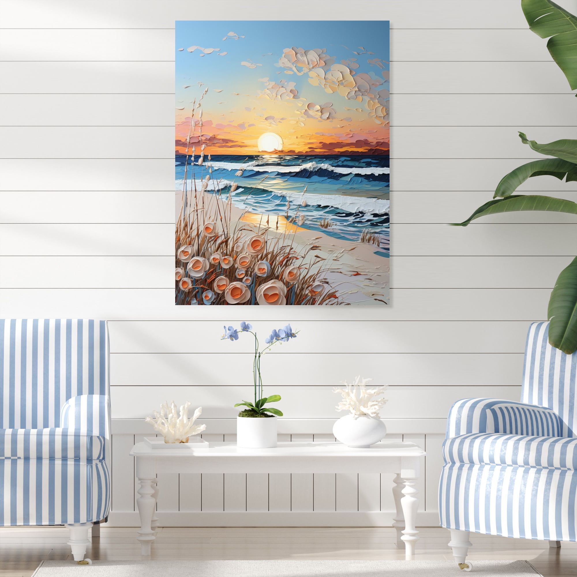 Designart "Beach Sunkissed Sands Painting V" Nautical & Beach Metal ...