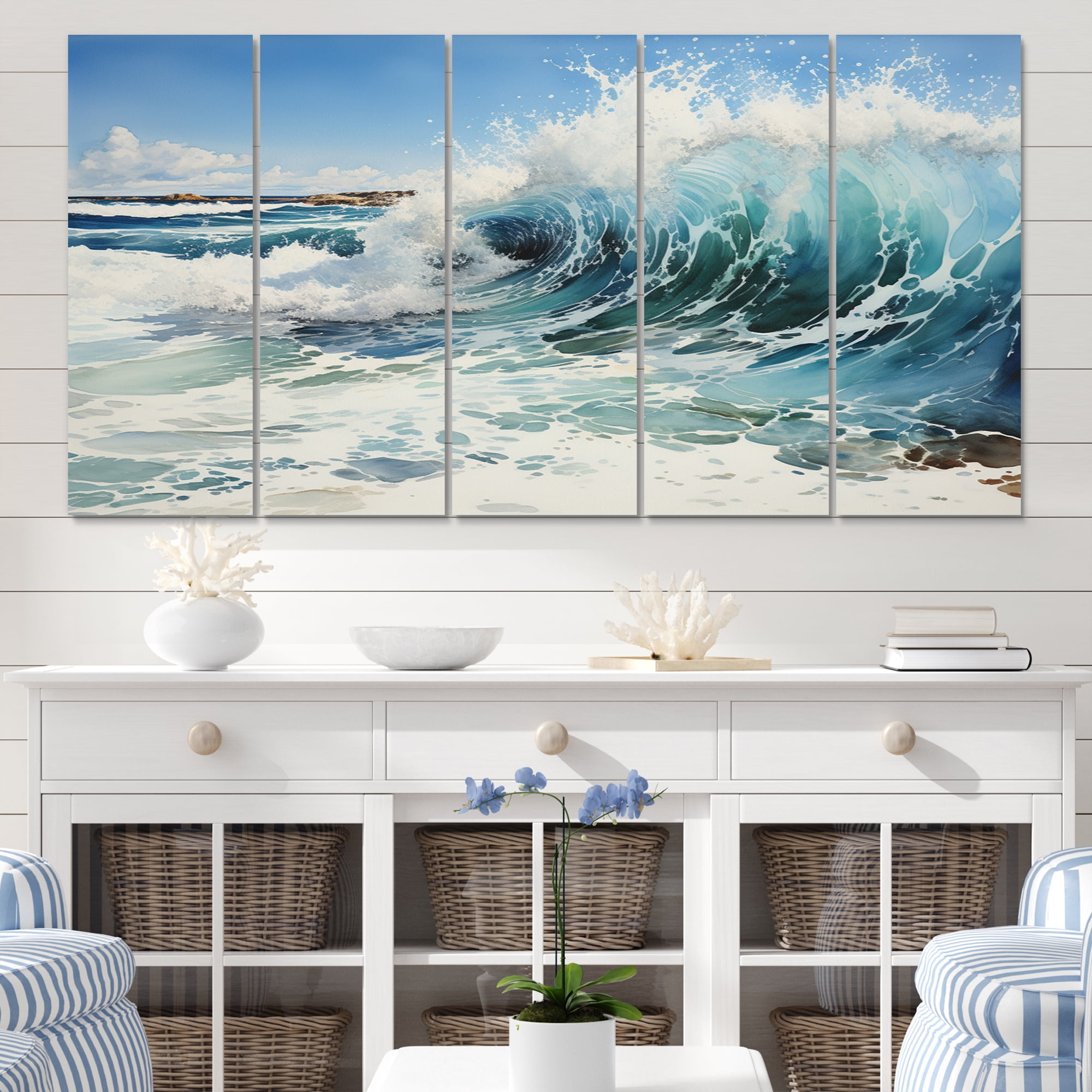 Designart "Beach Surfs Up Painting I" Nautical & Beach Wall Art Prints ...