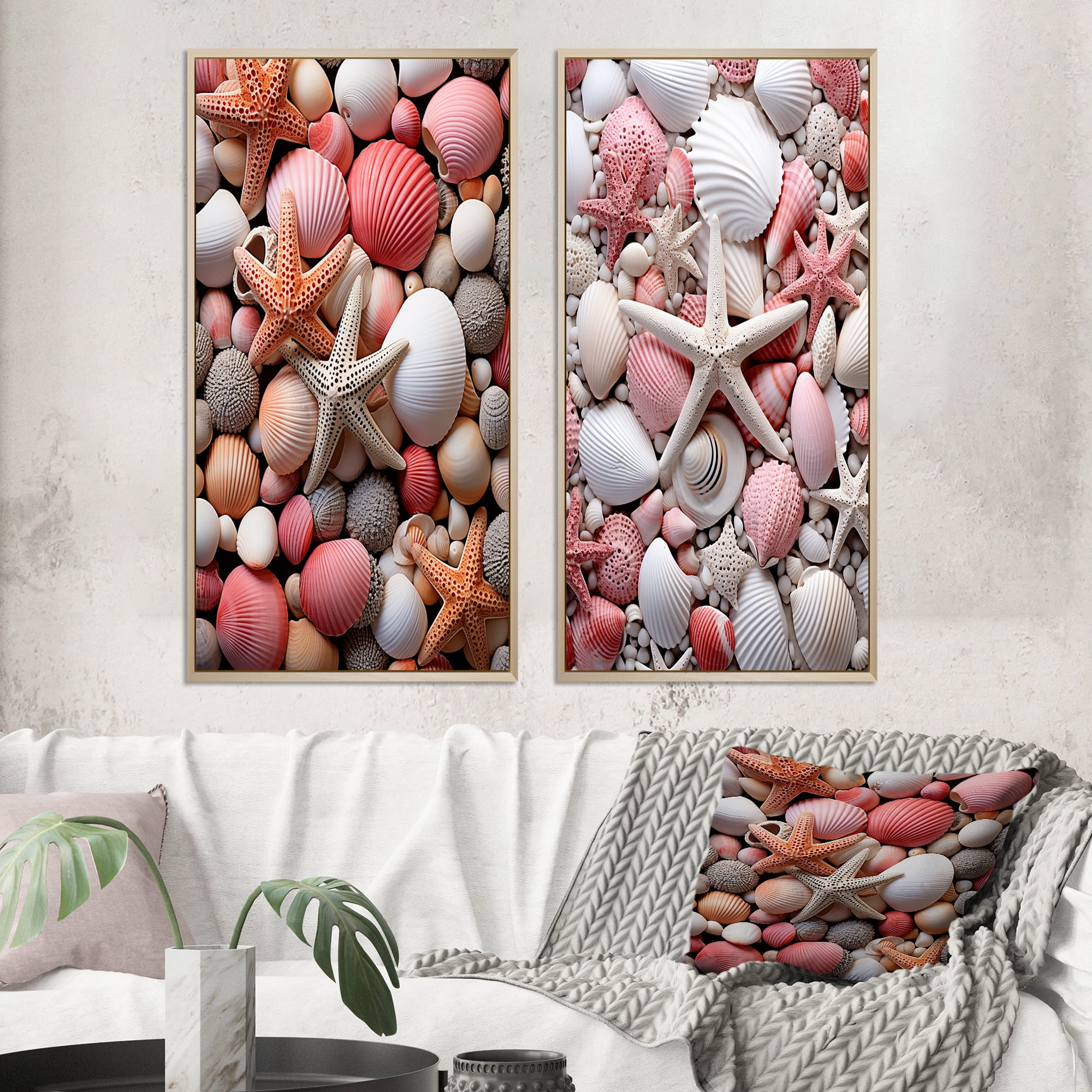 Designart "Beachcomber s Find Beige Pink Seashell II" Coastal Beach ...