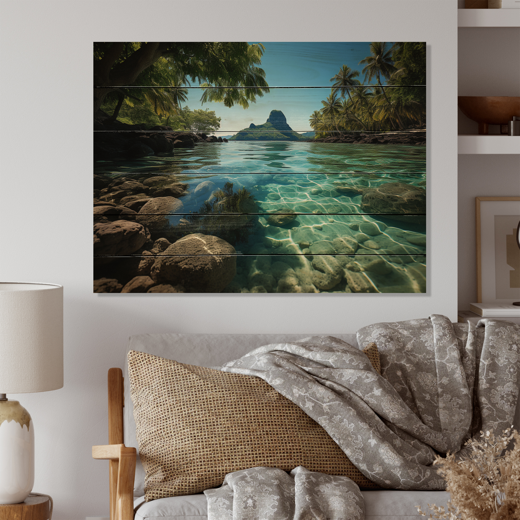 Designart "Beaches of Bora Bora II" Nautical & Beach Print on Natural ...