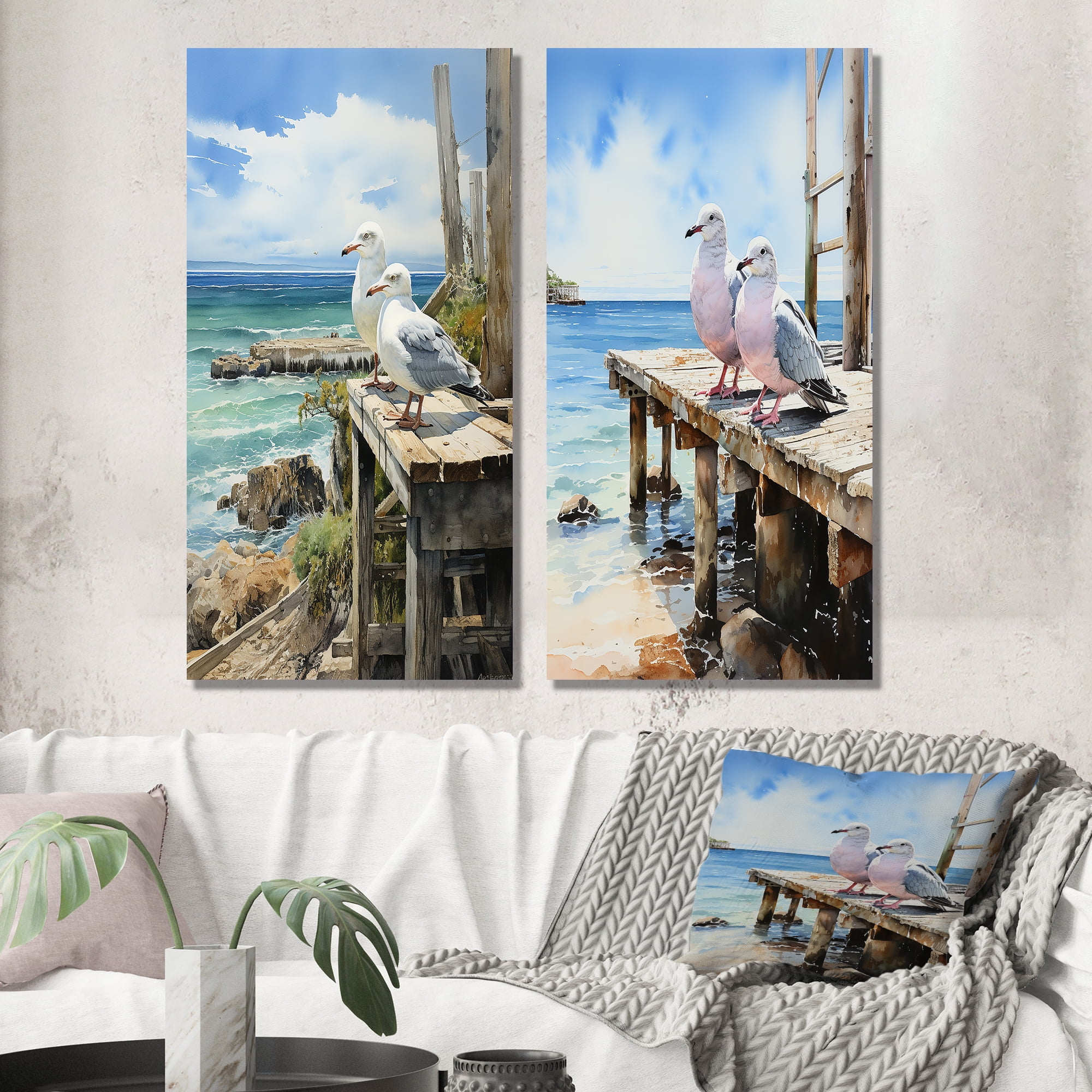 Designart "Beachside Tranquility Seagulls in Repose II" Seagull Wall ...