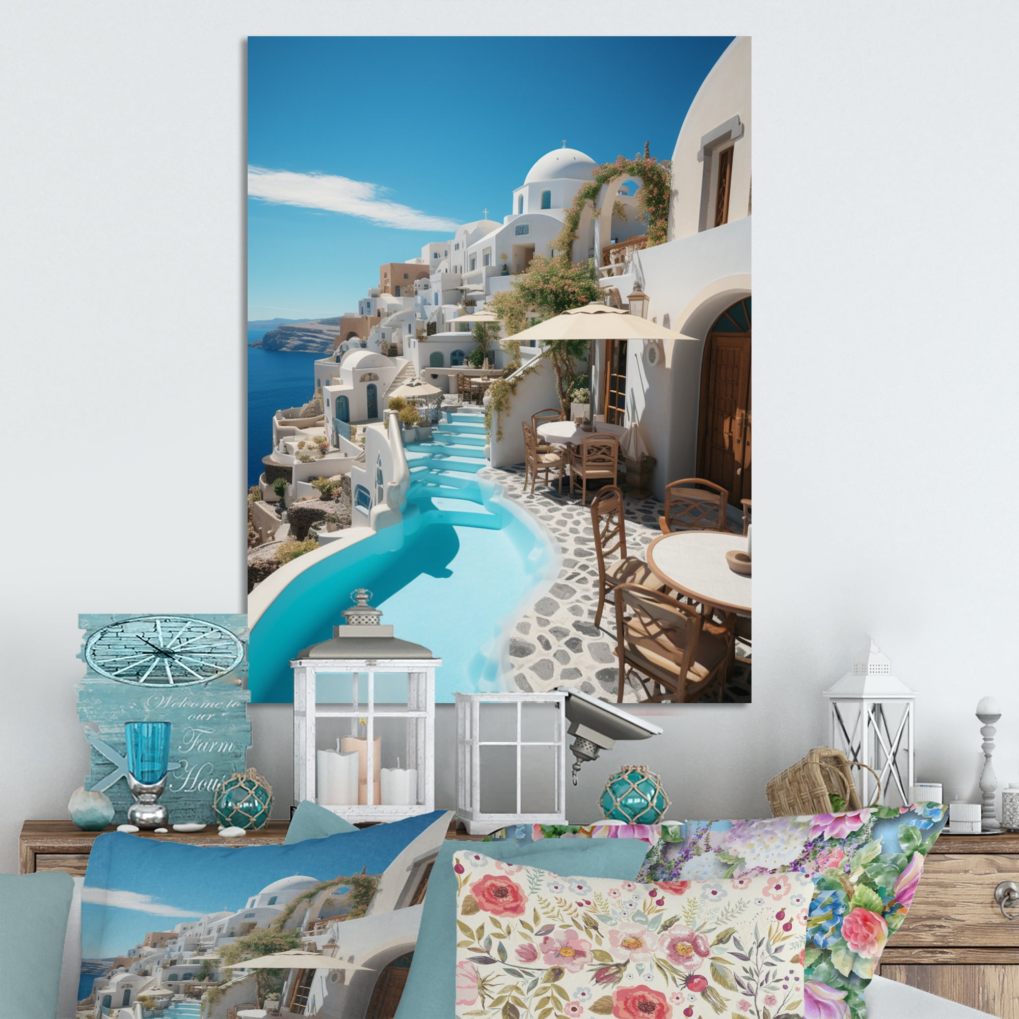 Designart "Beautiful Cityscape Greece Santorini wall decor II ...
