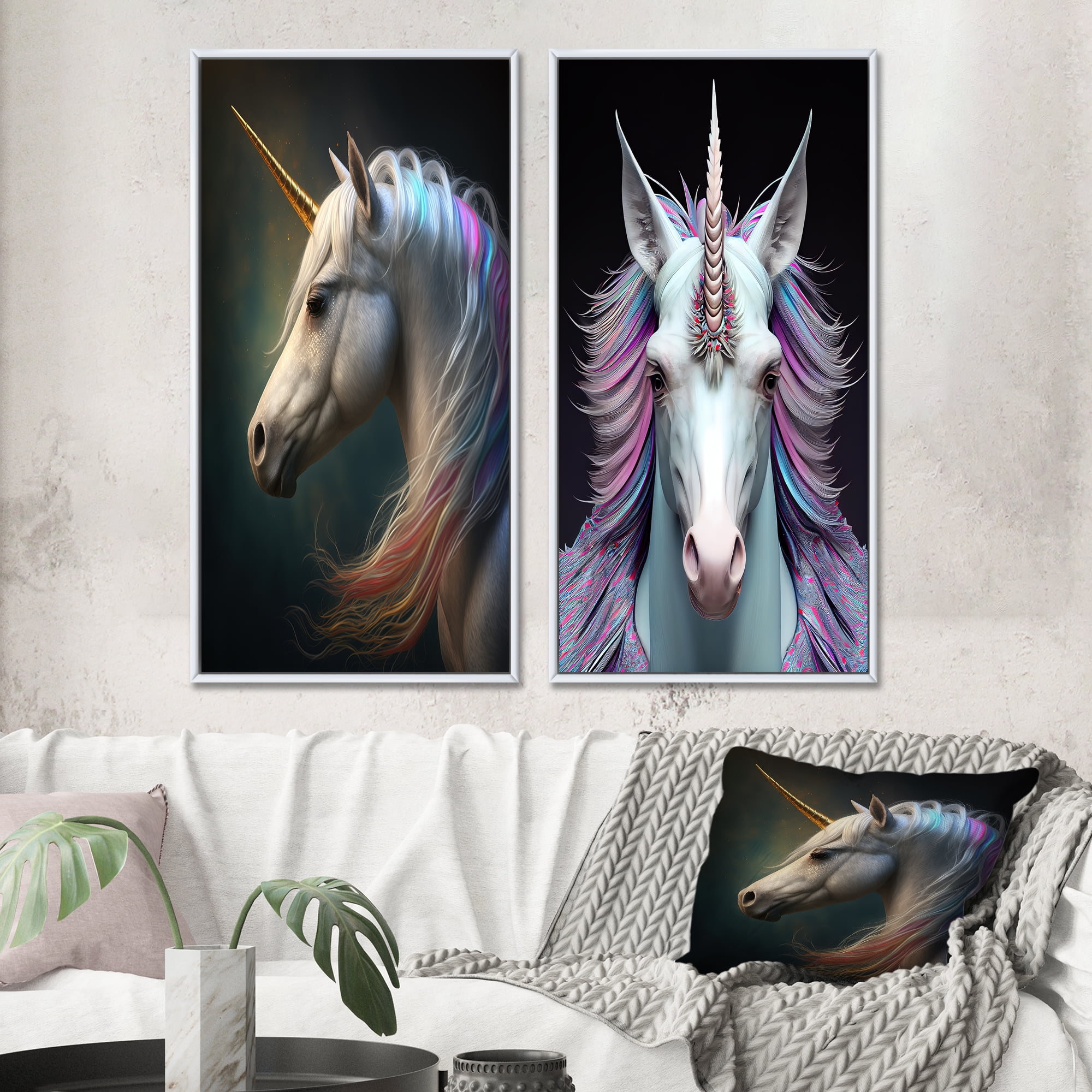Designart "Beautiful Unicorn Portrait I" Animals Horse Framed Wall Art ...