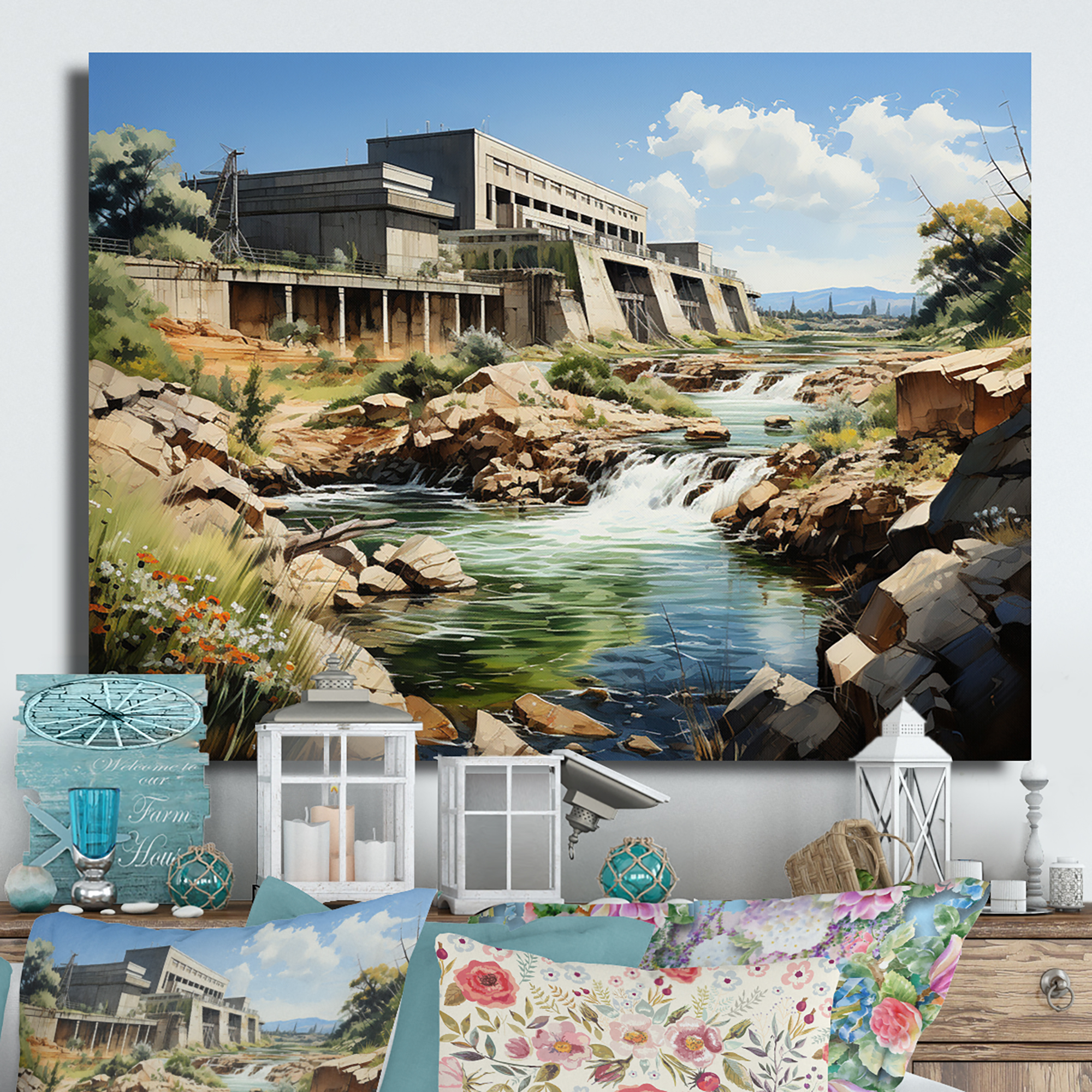 Designart "Beauty Urban Dam Industrial painting" Dams Metal Wall Art ...