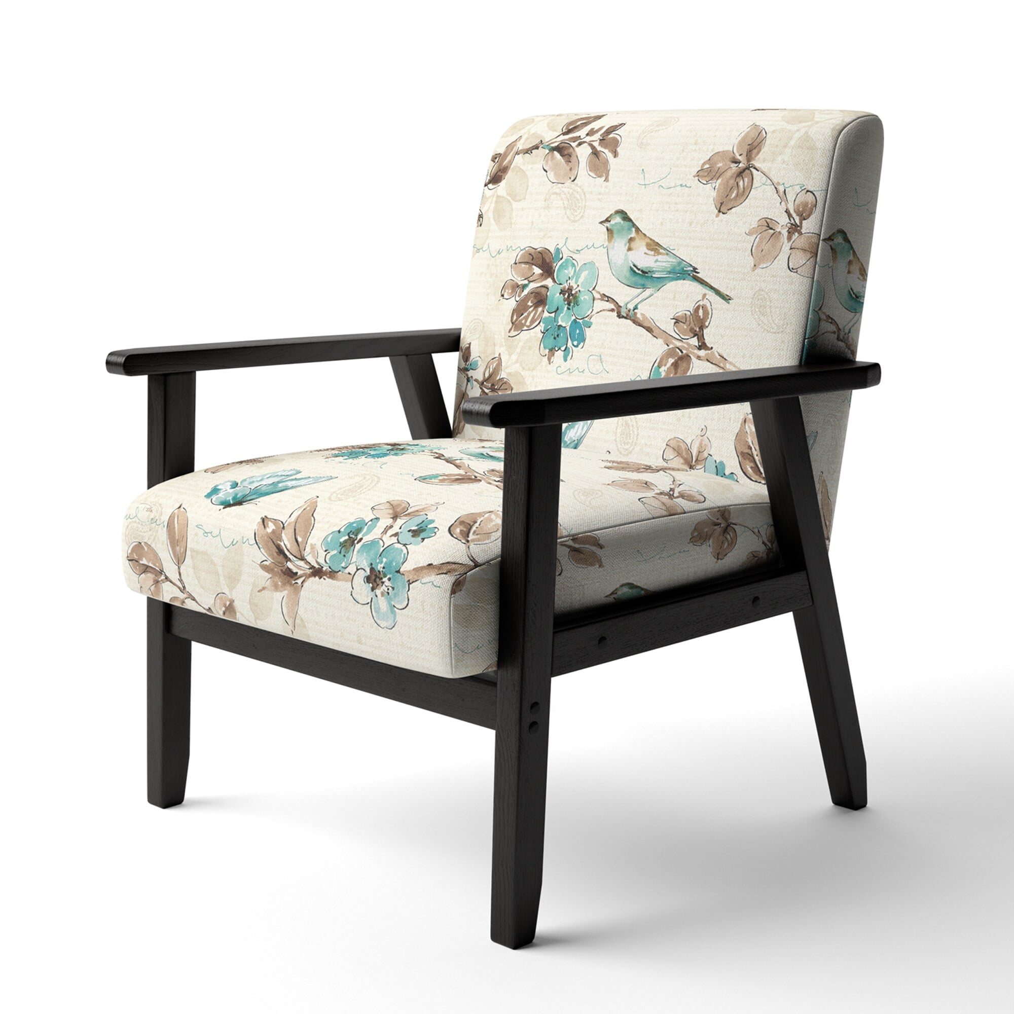 Designart "Beige Bird Wings" Upholstered Cottage Accent Chair - Arm ...
