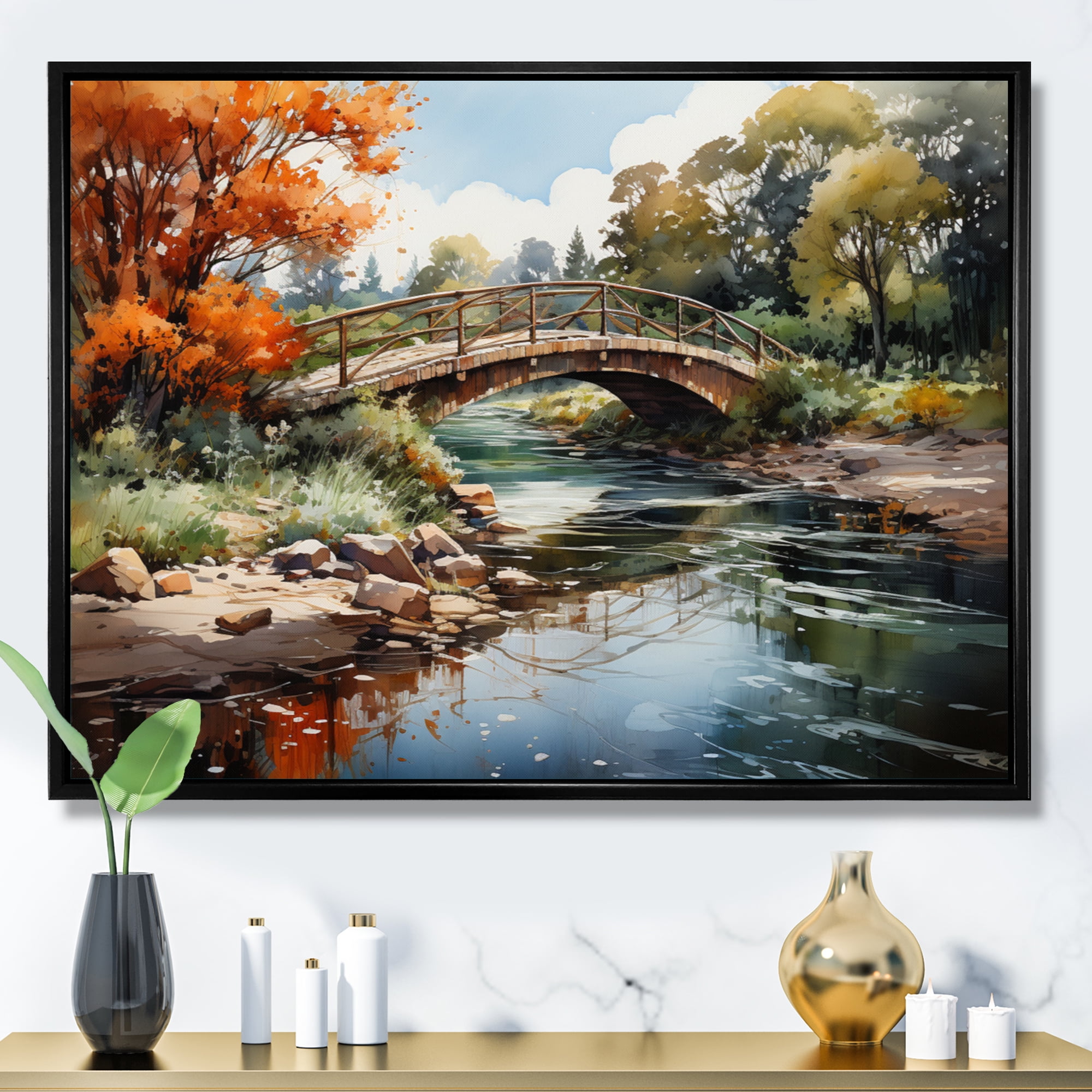 Designart "Beige Bridge expressionist Crossing An I" Architecture ...