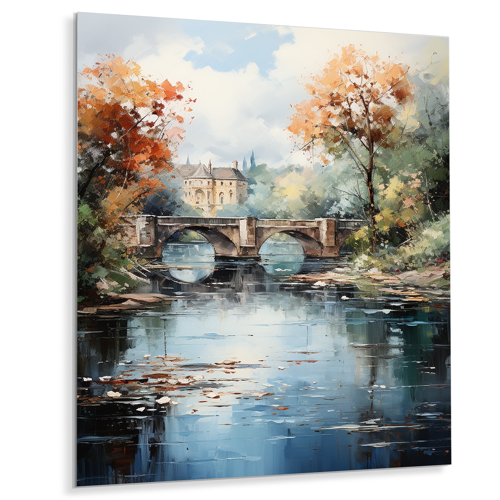 Designart "Beige Bridge expressionist Waterscape An" Bridges Metal Wall ...