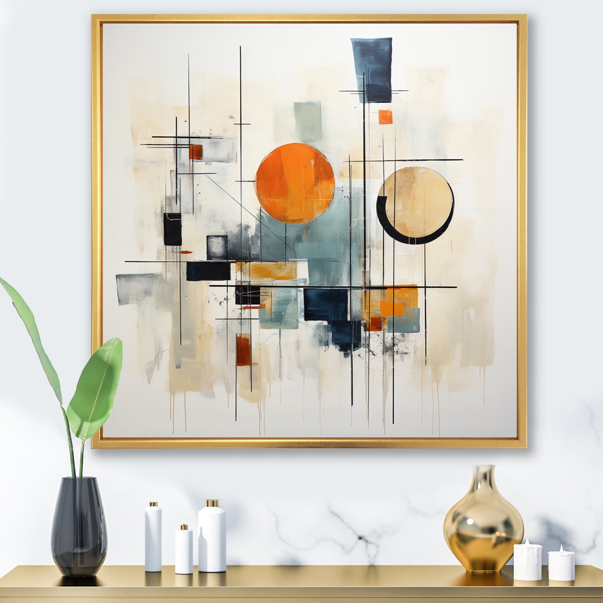 Designart "Beige Minimalist Collage I" Abstract Collages Floater Framed ...