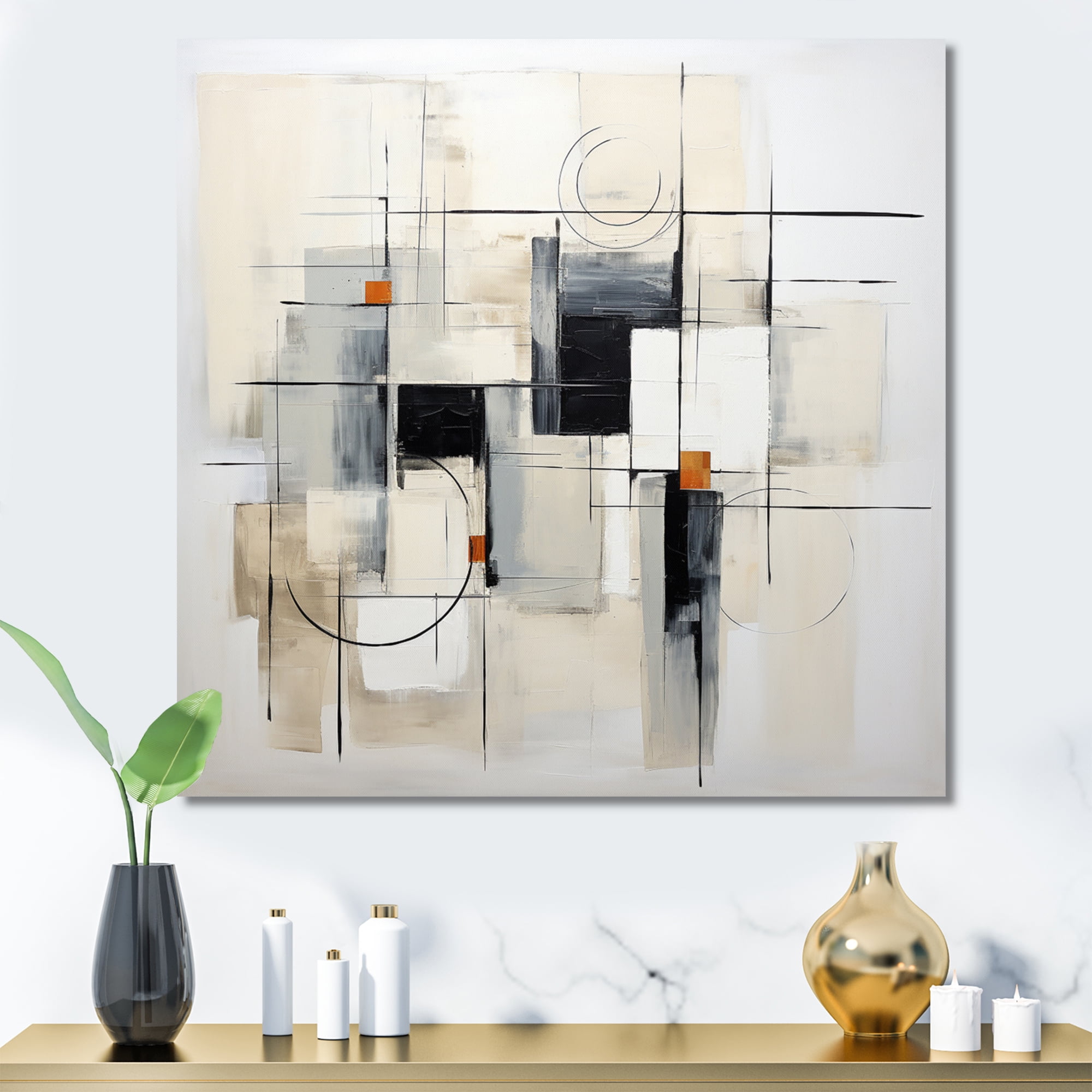 Designart "Beige Minimalist Collage IV" Abstract Collages Canvas Wall ...