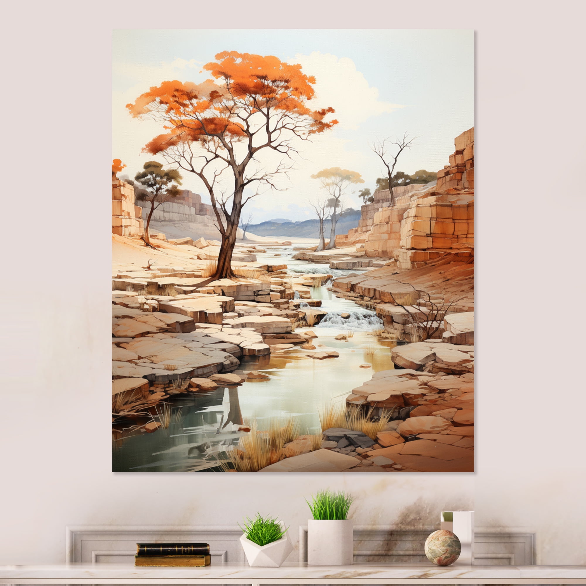 Designart "Beige Orange African Valley Warm Wilderness" Africa Metal ...