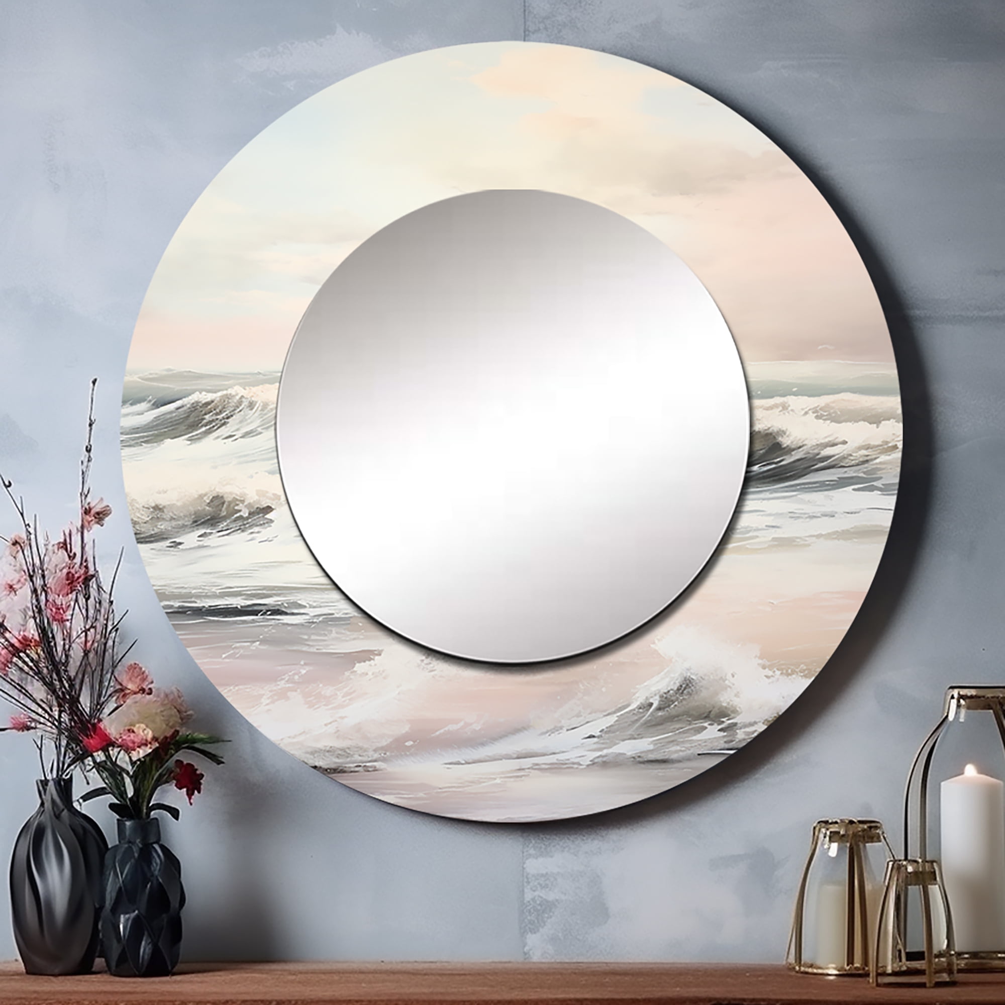 Designart "Beige Pink Minimalism Tranquil I" Nautical & Beach Rund ...