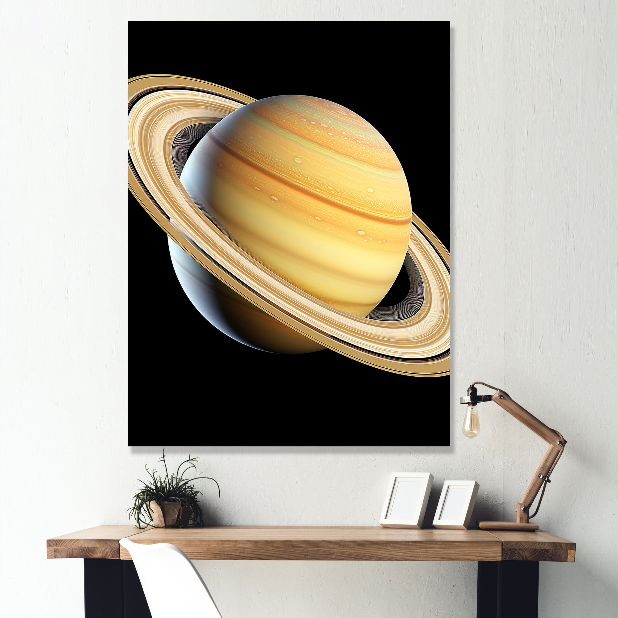 Designart "Beige Saturn Planet" Astronomy & Space Canvas Wall Art ...