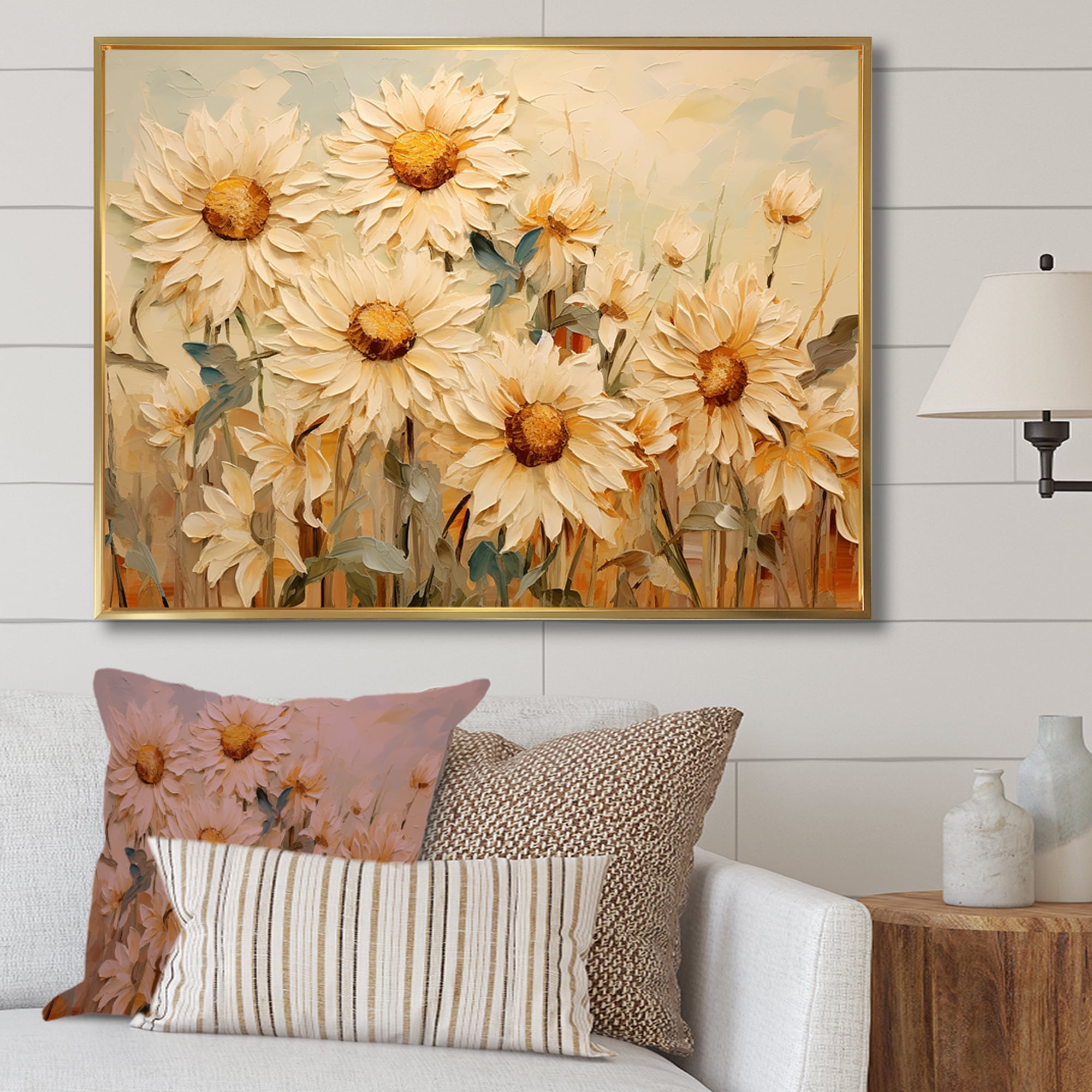 Designart "Beige Sunflower Bloom Minimalism I" Sunflowers Floater Framed Canvas Prints - Walmart.com