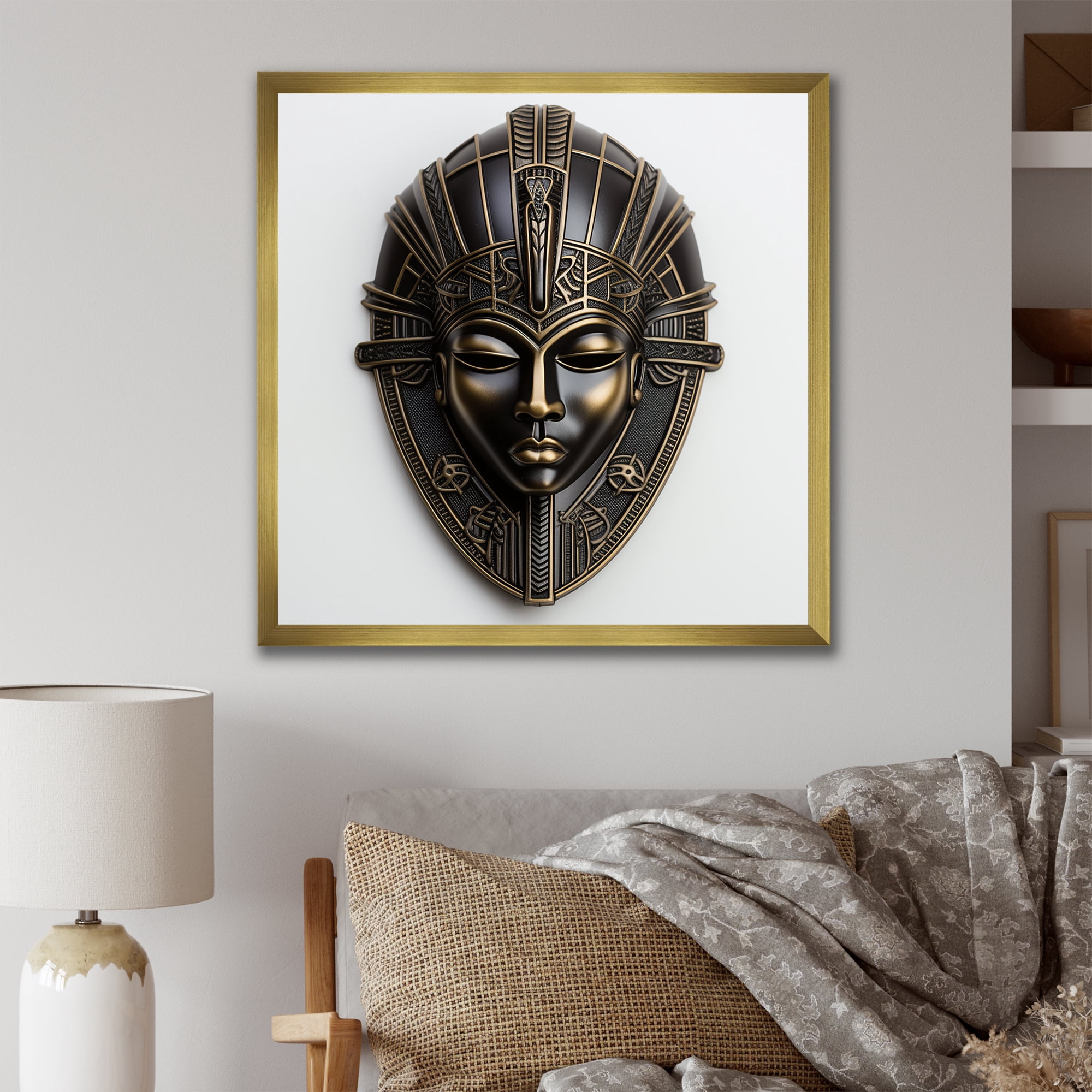 Designart "Benin Royalty Mask I" People Framed Wall Art Decor - Global ...