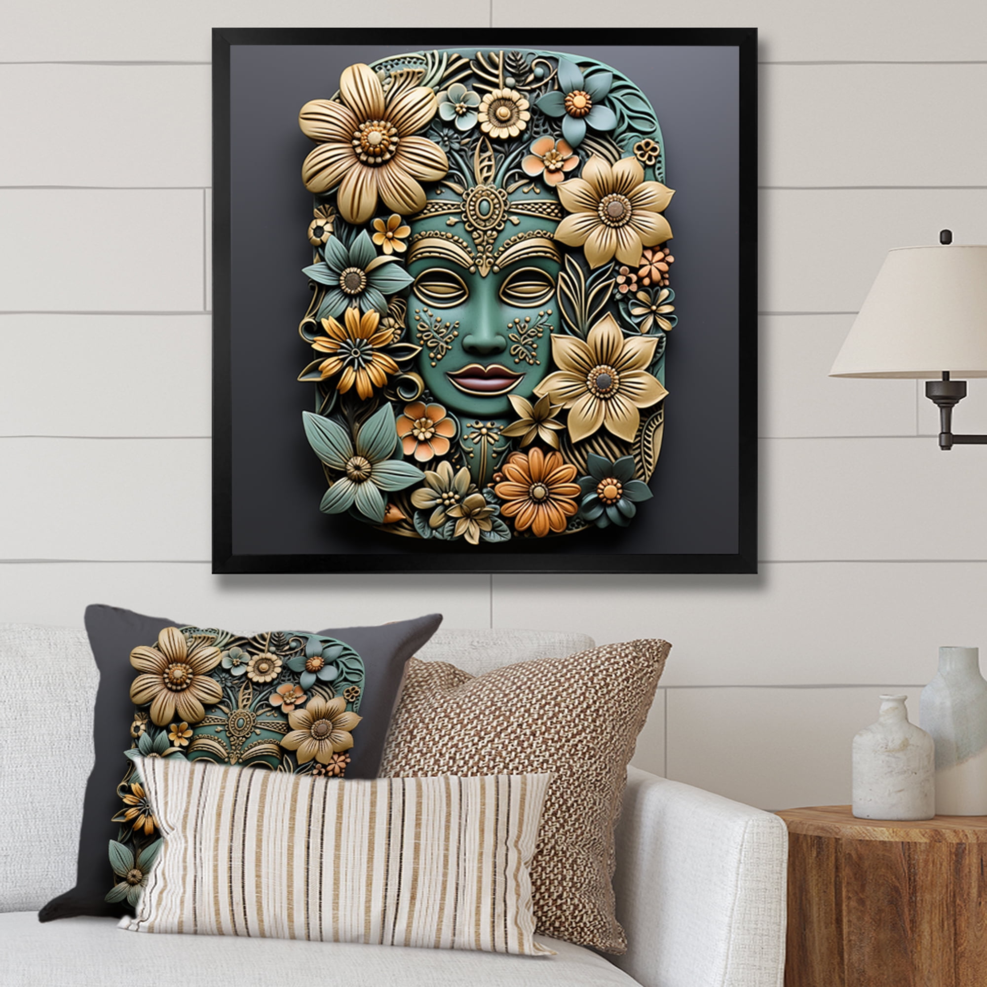 Designart "Benin Royalty Mask II" People Framed Wall Art Decor - Global ...