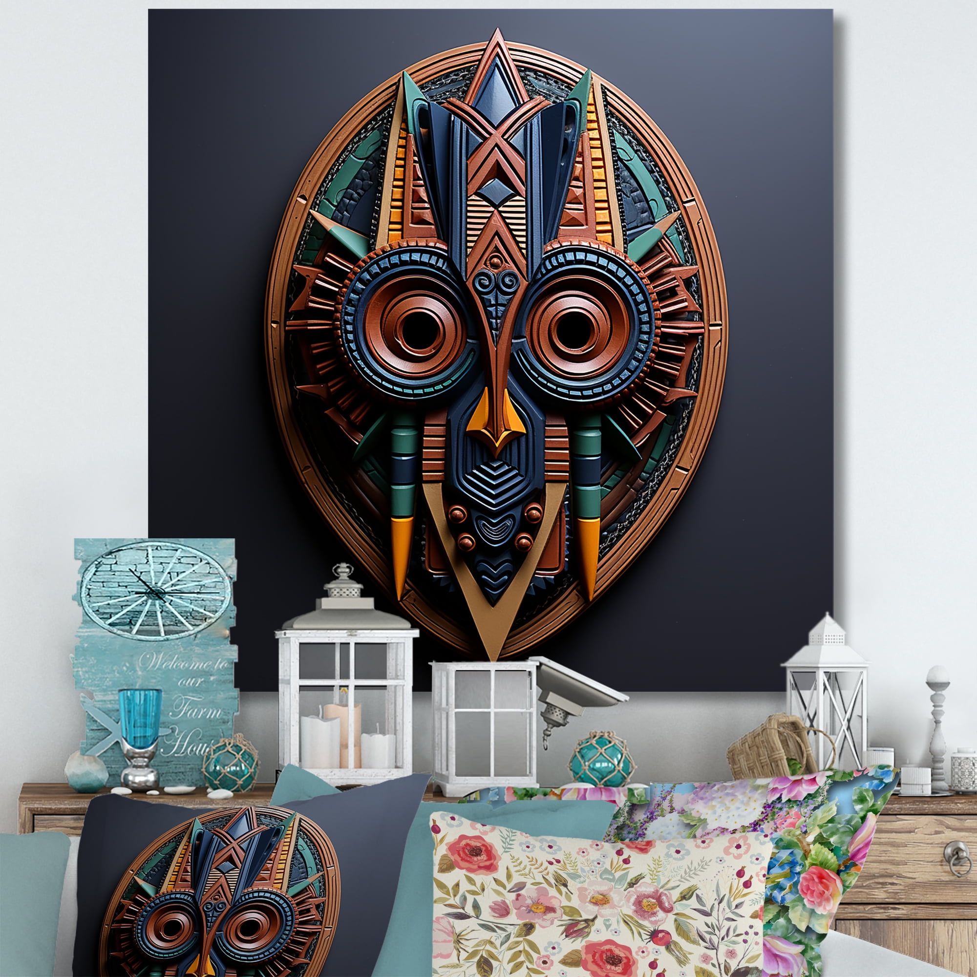 Designart "Benin Royalty Mask III" People Wall Art - Global Blue ...