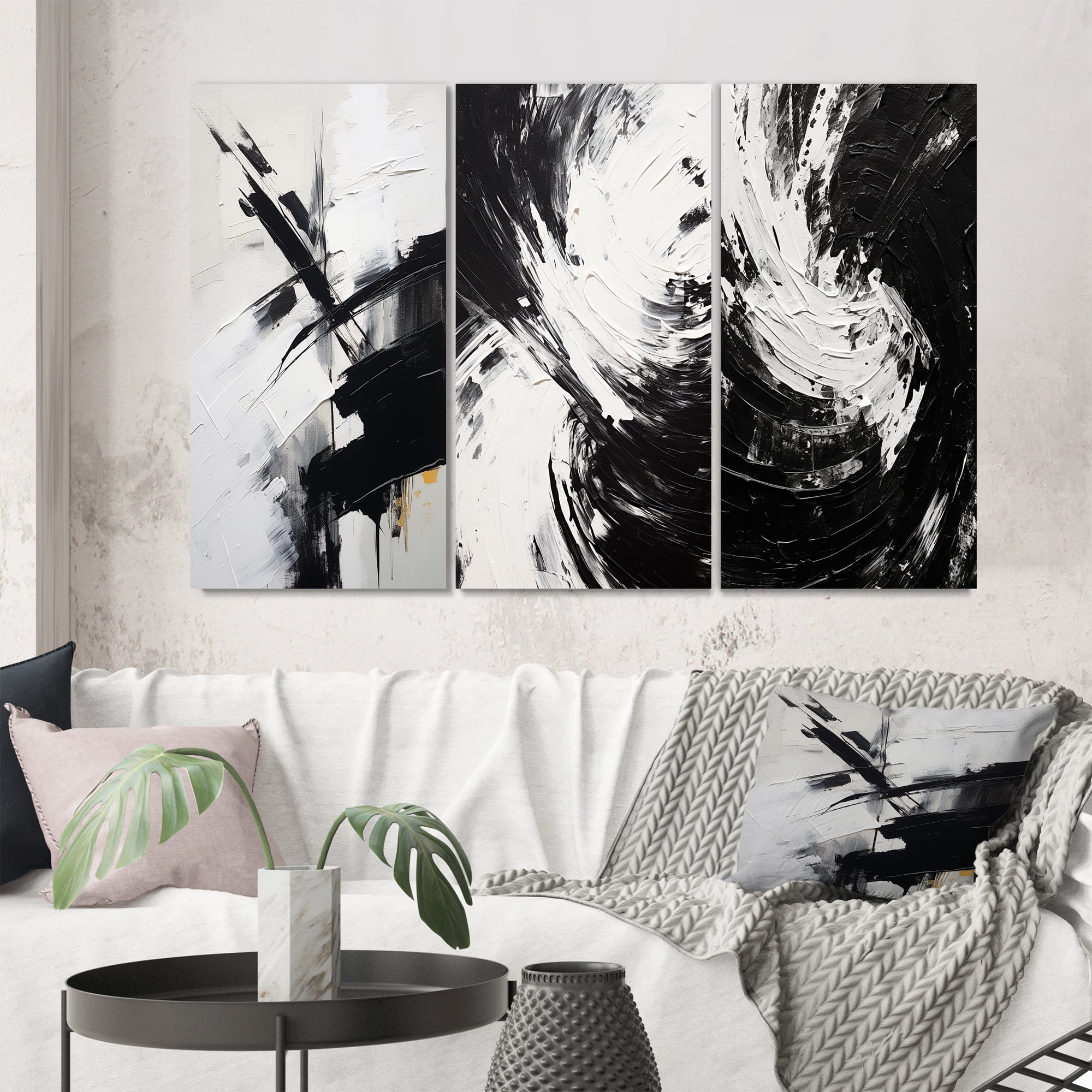 Designart "Beyond Boundaries Minimal Black and White Abstract III" Abstract Painting Wall Art ...