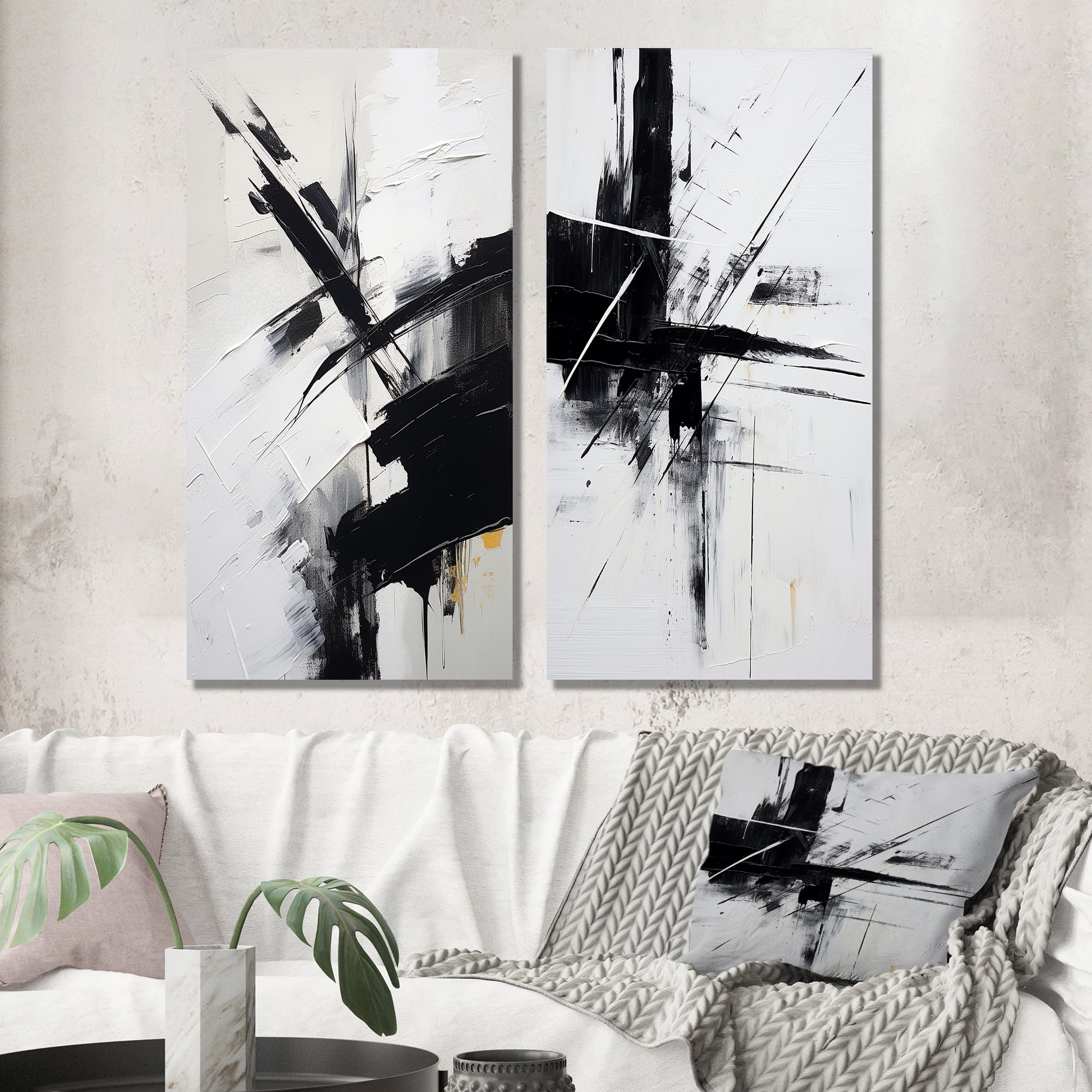 Designart "Beyond Boundaries Minimal Black and White Abstract III" Abstract Painting Wall Art ...