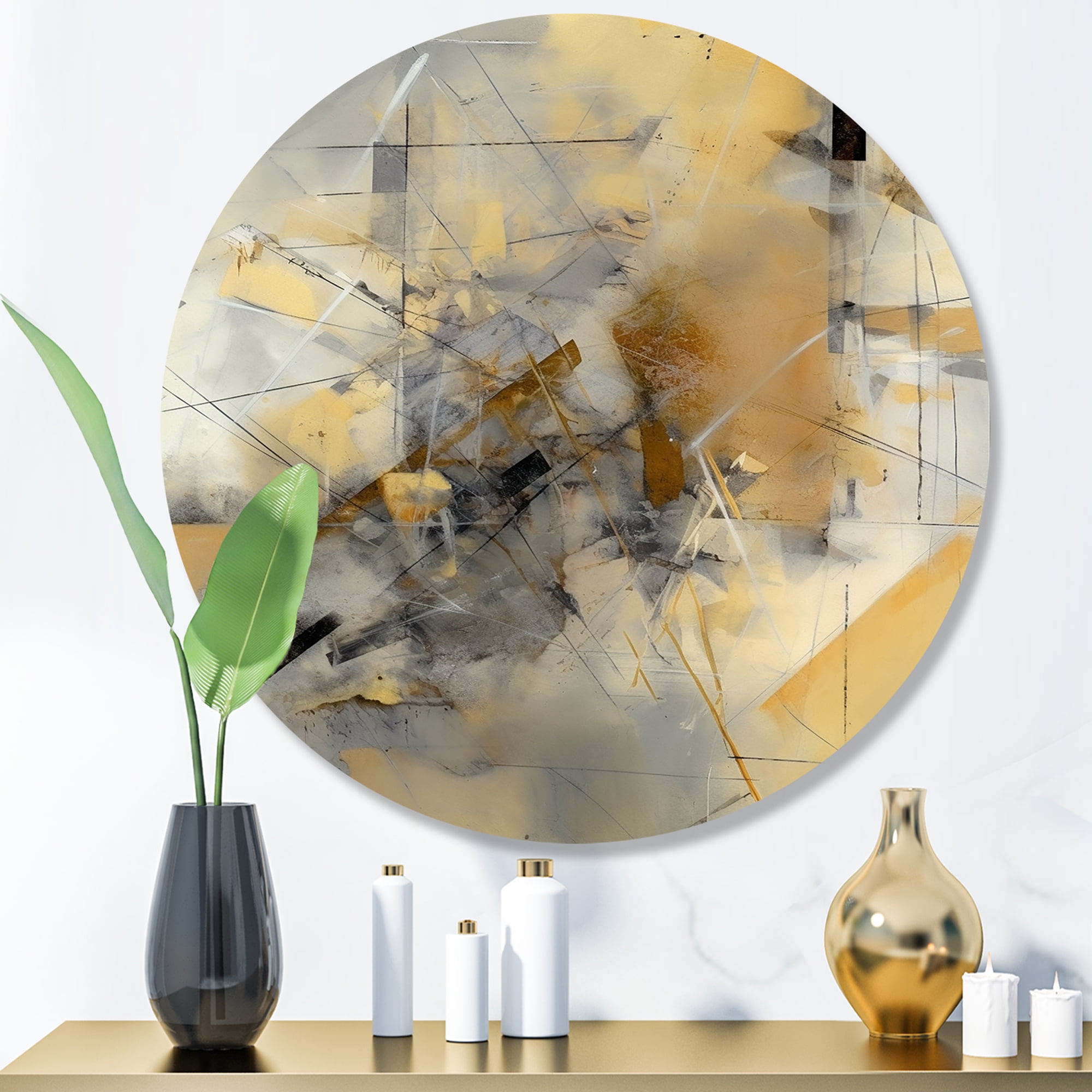 Designart "Beyond The Canvas Yellow and Grey II" Abstract Painting ...