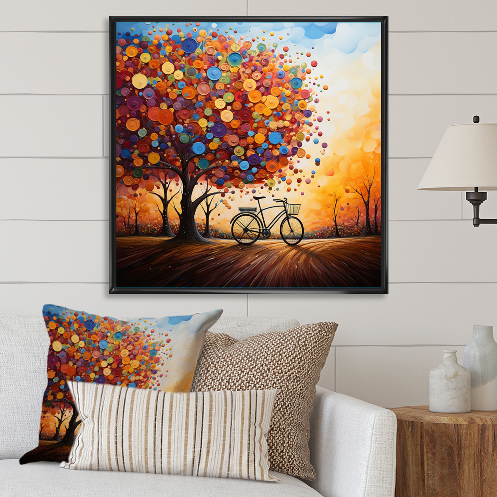 Designart "Bicycle Whirling Wheels painting" Bicycle Floater Framed ...