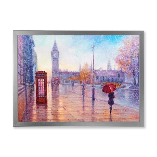 Designart 'Big Ben and Woman With Red Umbrella In London Street' French ...