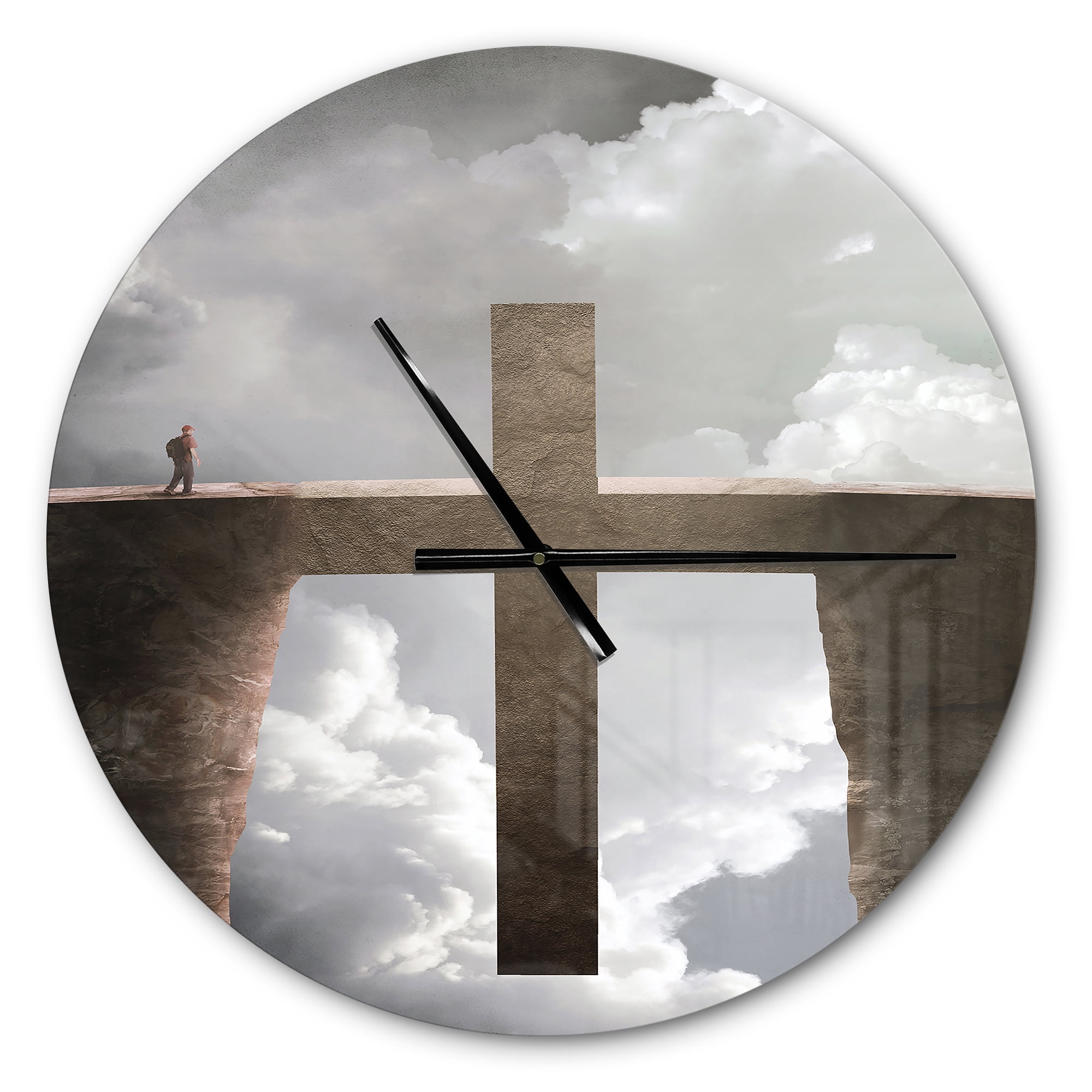 Designart Big Cross between Two Cliffs Wall Clock - Aluminium - Walmart.com