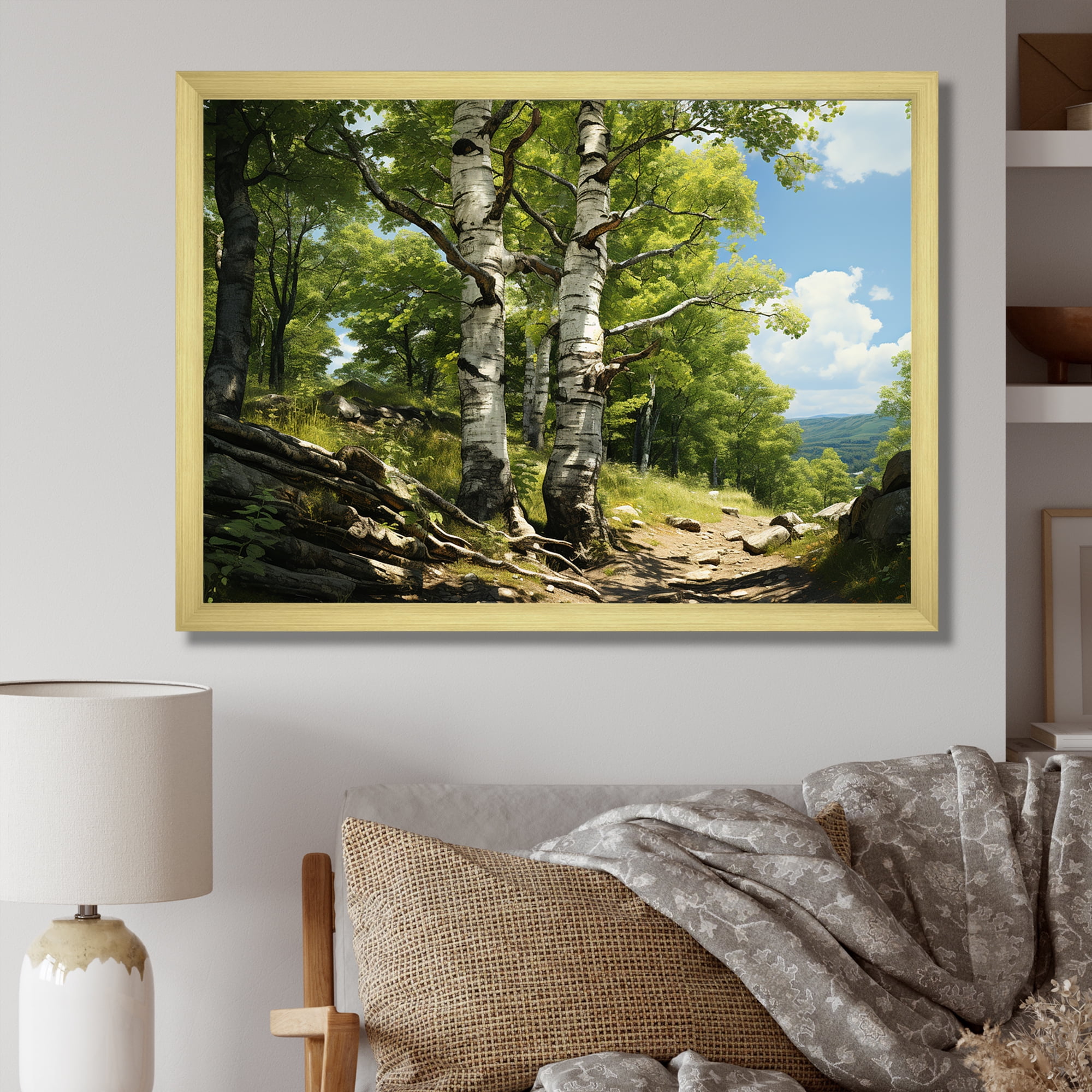 Designart "Birch Tree Forest Nature's Essence I" Landscapes Framed Wall ...