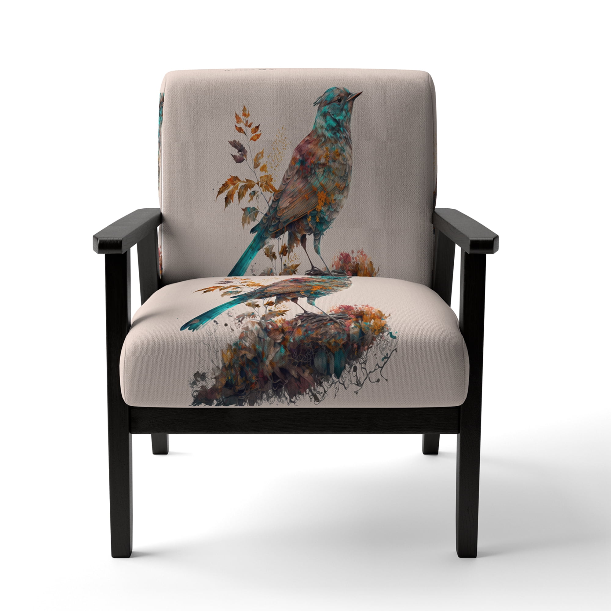 Designart "Bird and Nature Overlap I" Blue Abstract Upholstered Accent ...