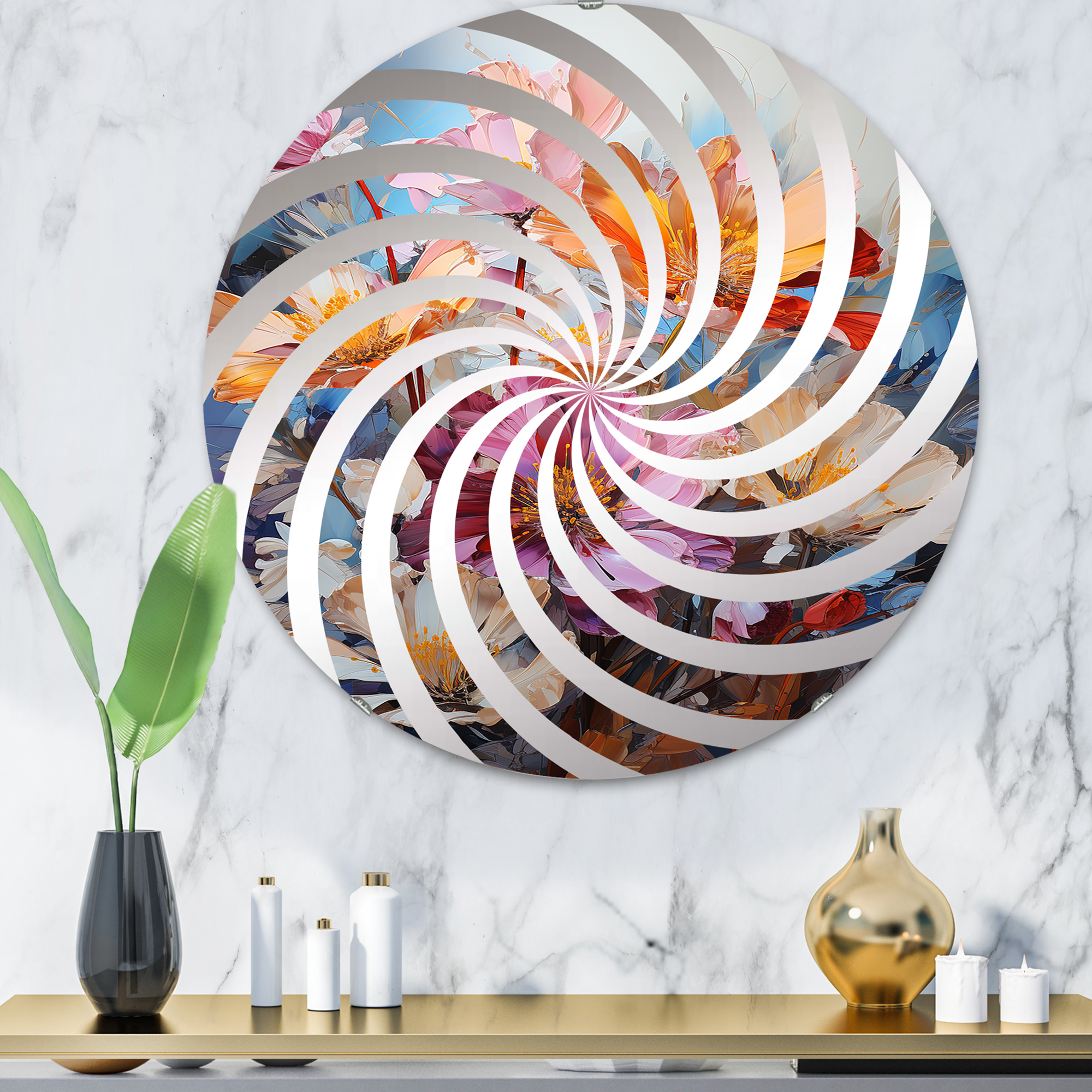 Designart "Birds of Paradise in Vivid Hues I" Flowers Vortex Round Wall ...