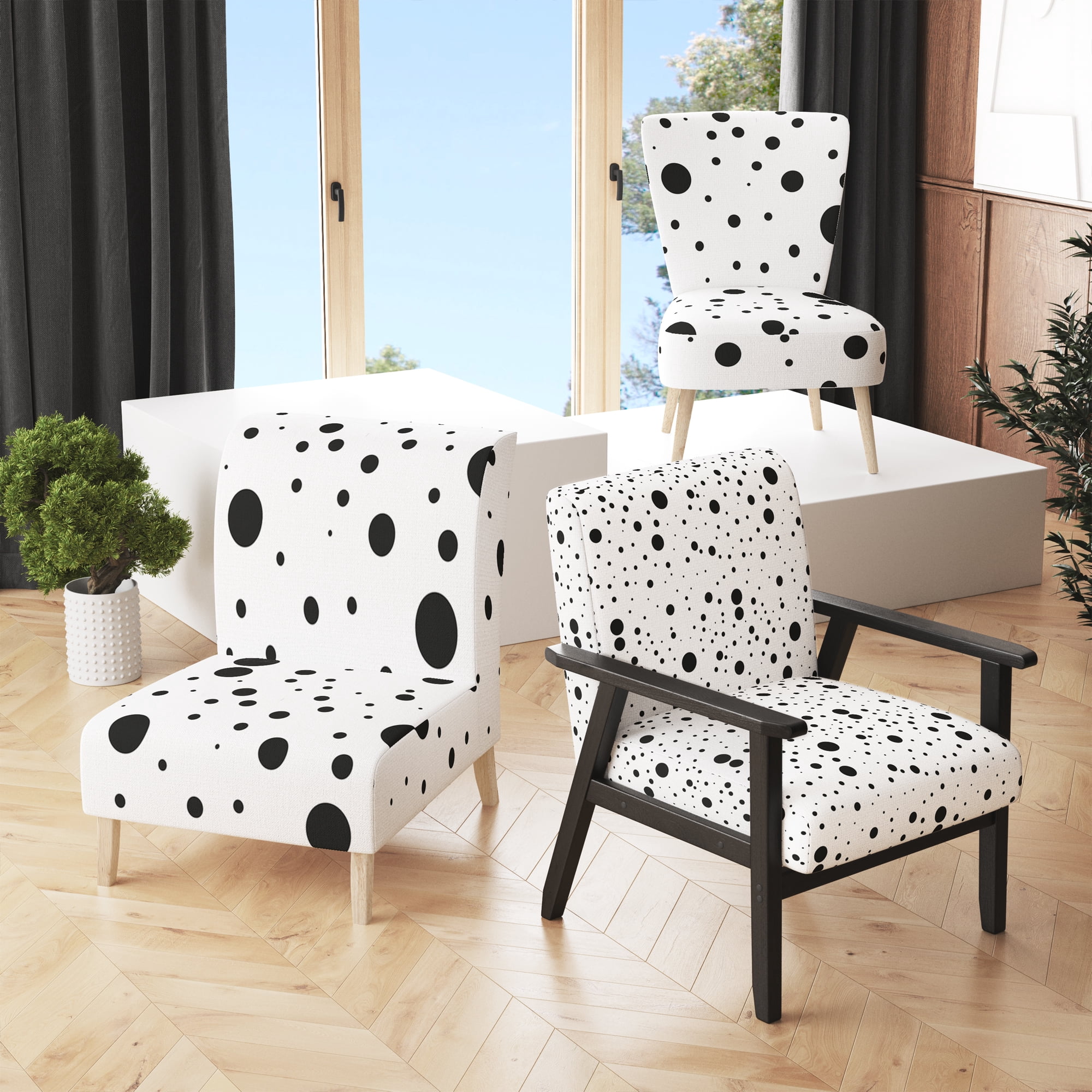 Designart "Black Abstract Dot" Upholstered Patterned Accent Chair and ...