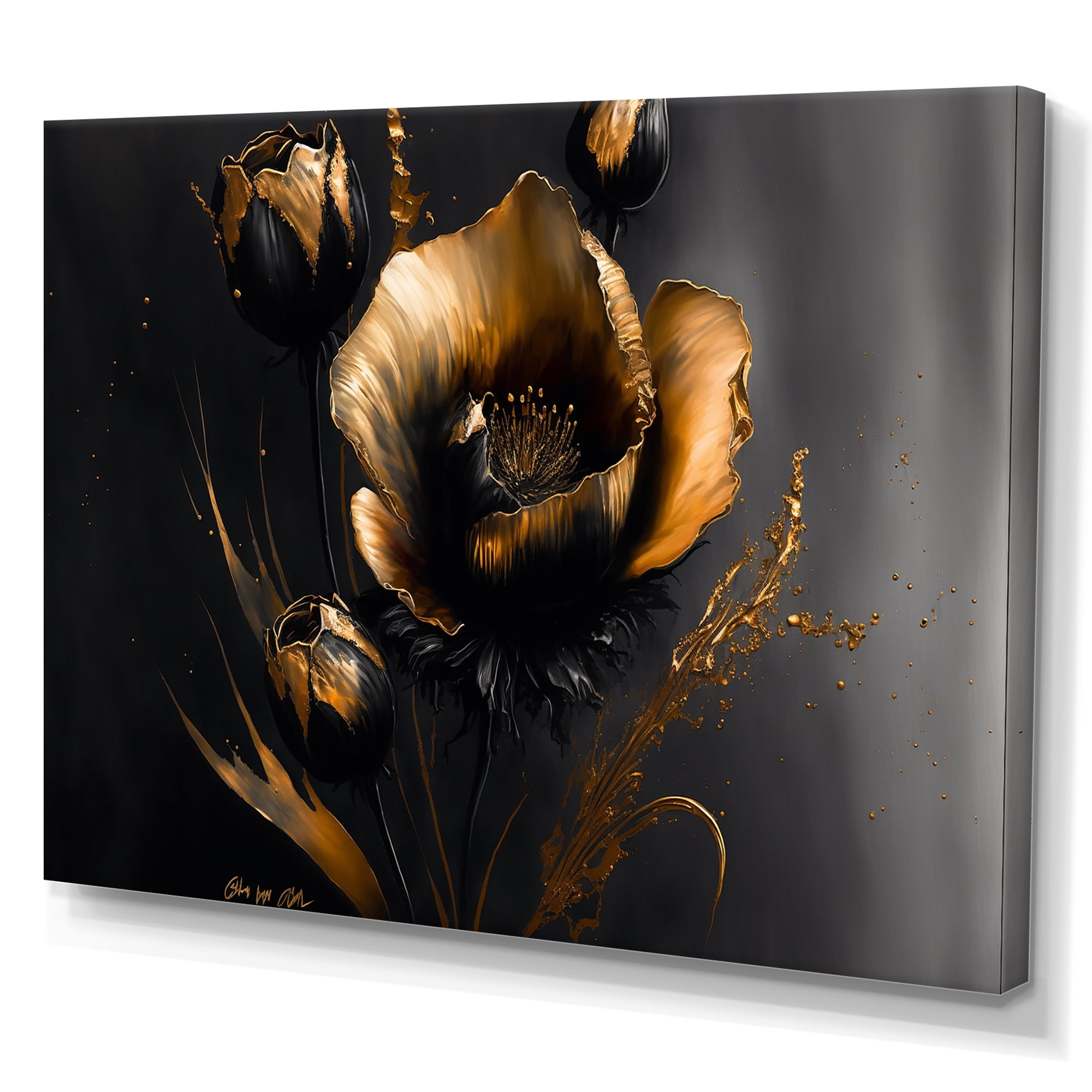 Designart Black And Gold Crocus Floral Design I Canvas Wall Art ...