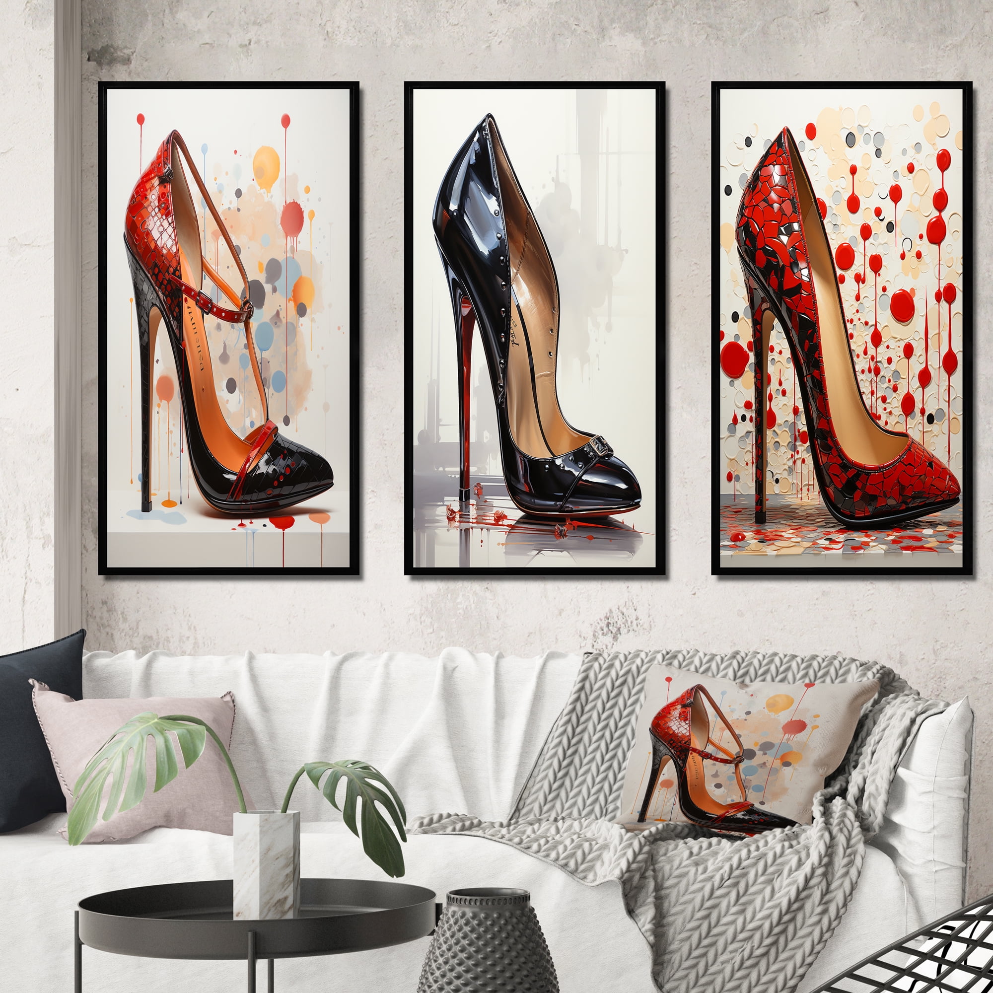 Designart "Black And Red High Heels Euphony VI" Fashion Framed Wall Art ...