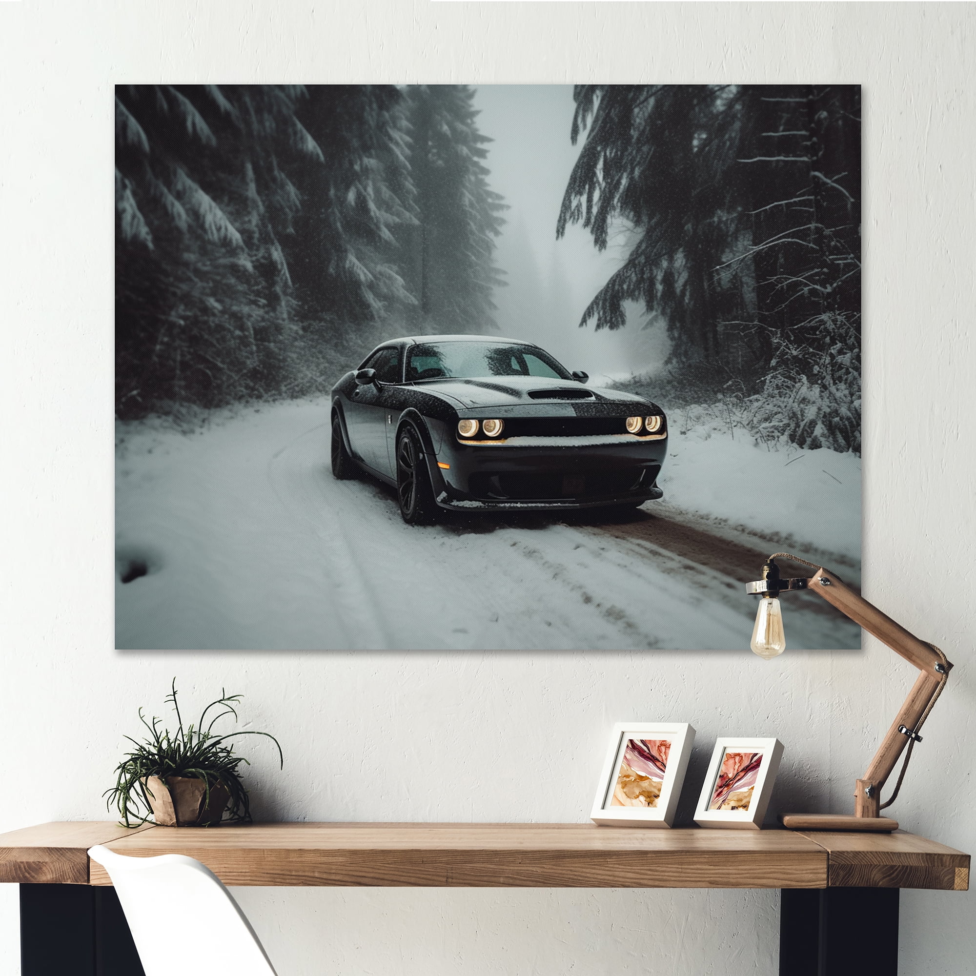 Designart "Black And White Dynamic Muscle Car" Cars American Muscle ...