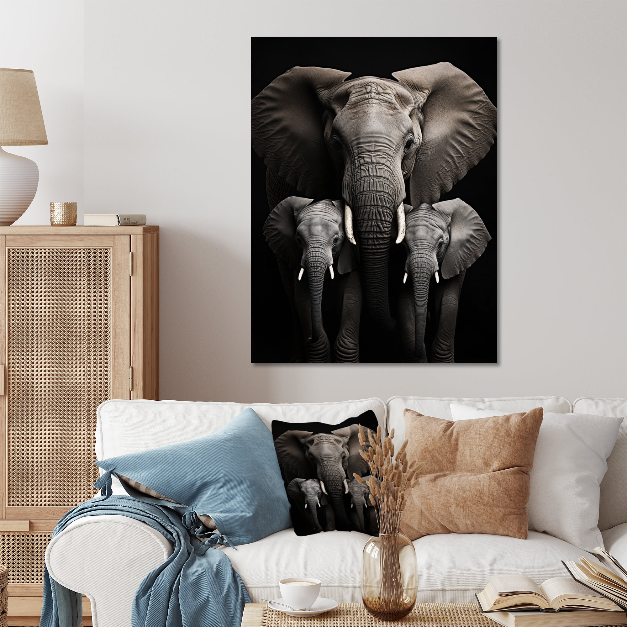 Designart "Black And White Elephant Beauty Of Strength I" Animals ...