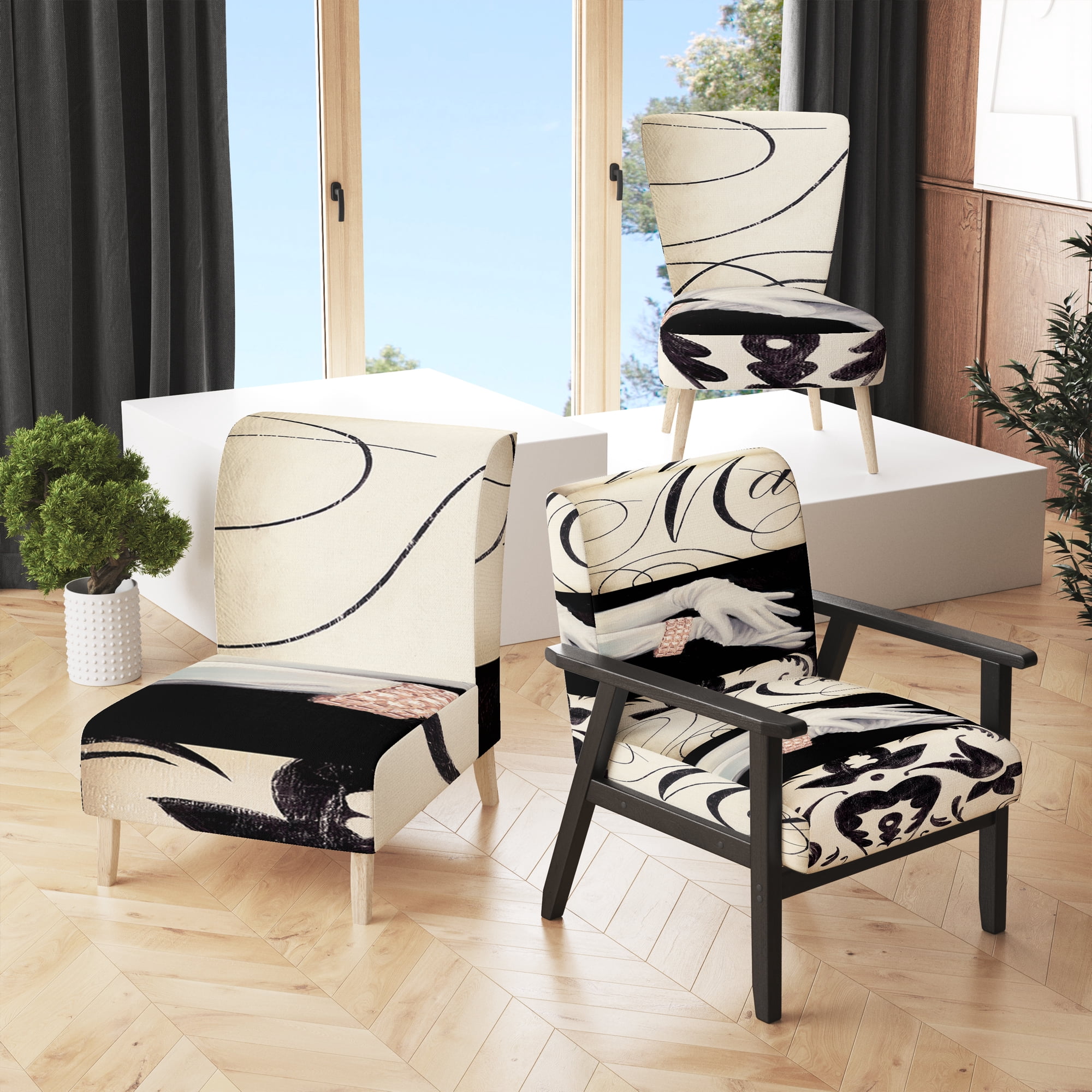 Designart "Black And White Fancy Glamorous Gloves" Upholstered Fashion ...